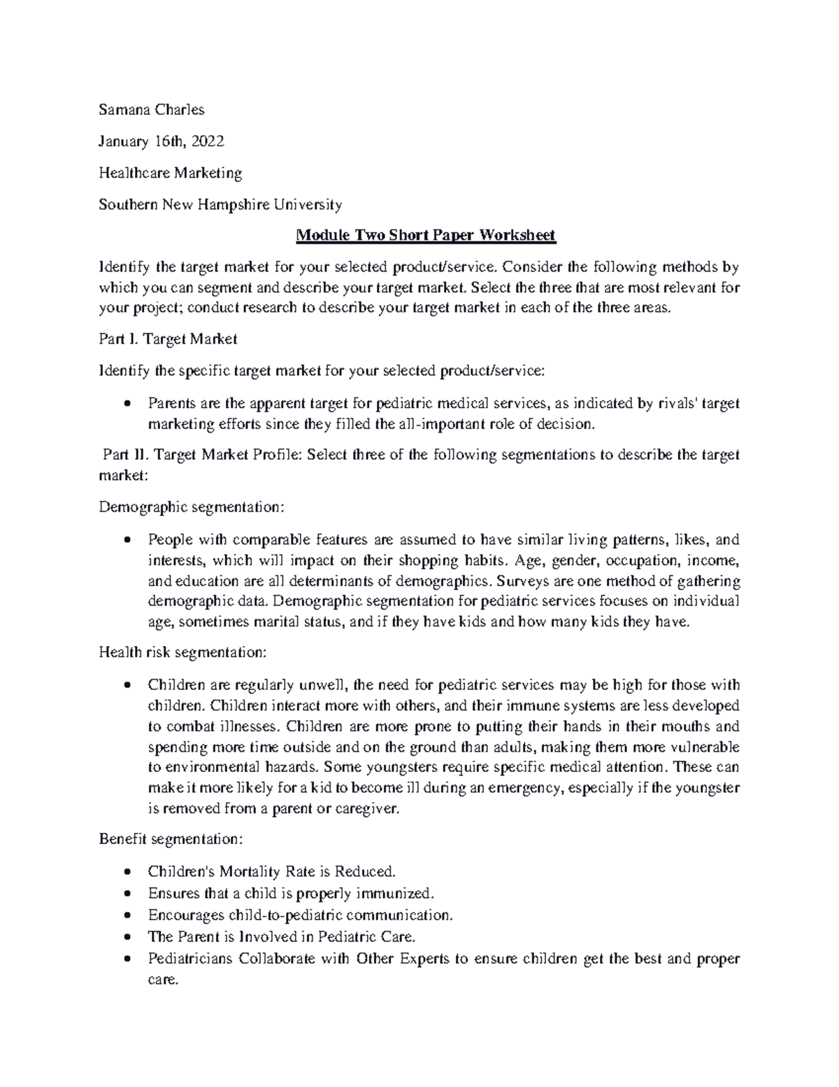Module Two Short Paper Worksheet - Samana Charles January 16th, 2022 ...