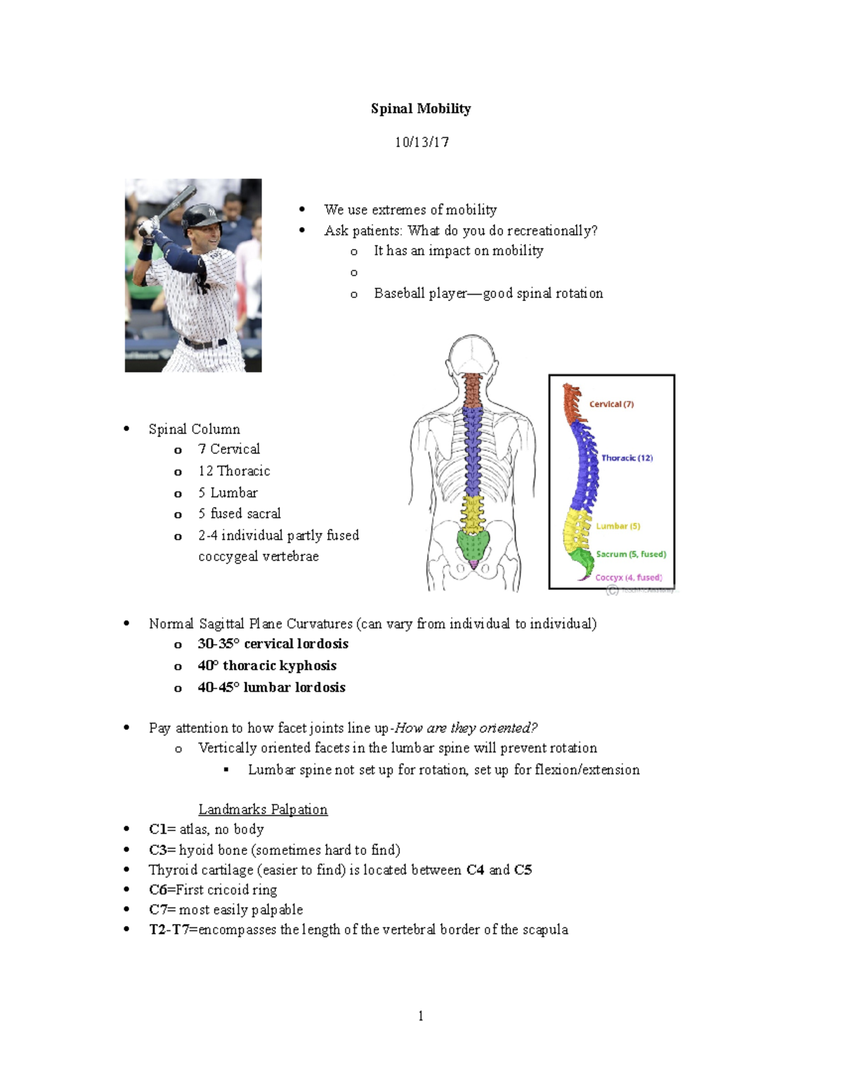 Spinal Mobility (DO) - Lecture notes 10-12 - Spinal Mobility 10/13/ We ...