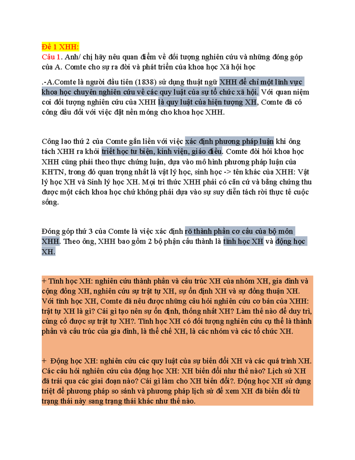 đề cương XHH full - Đề 1 XHH: Câu 1. Anh/ chị hãy nêu quan điểm về đối ...