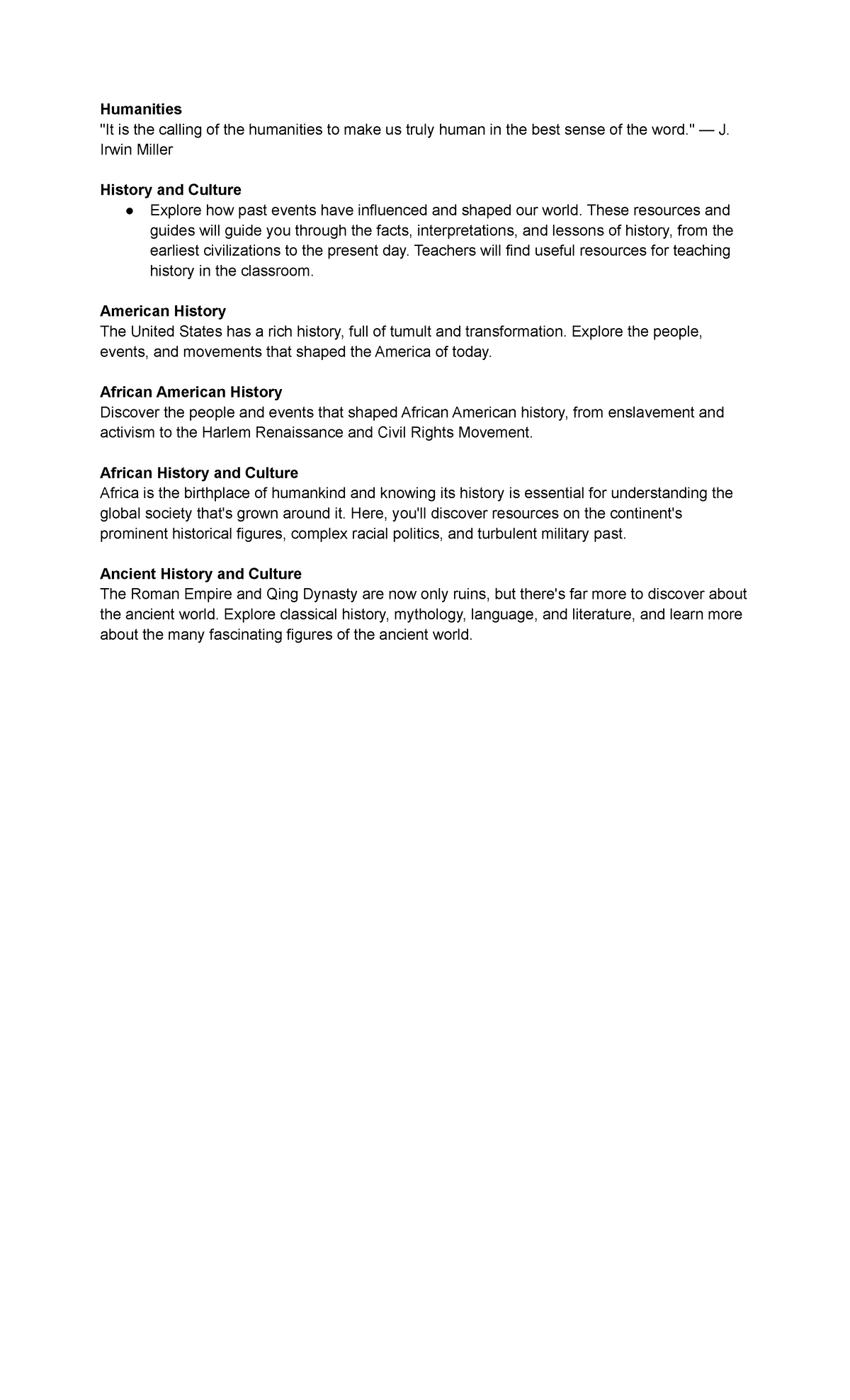 Humanities - Handouts - Humanities "It is the calling of the humanities ...