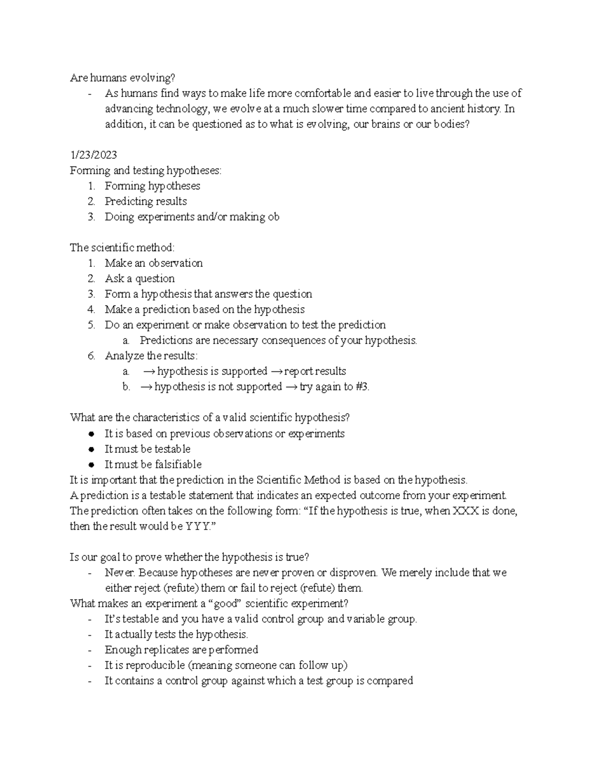 Unit 1 biology notes pt - Cumulative overview of unit 1 with group ...