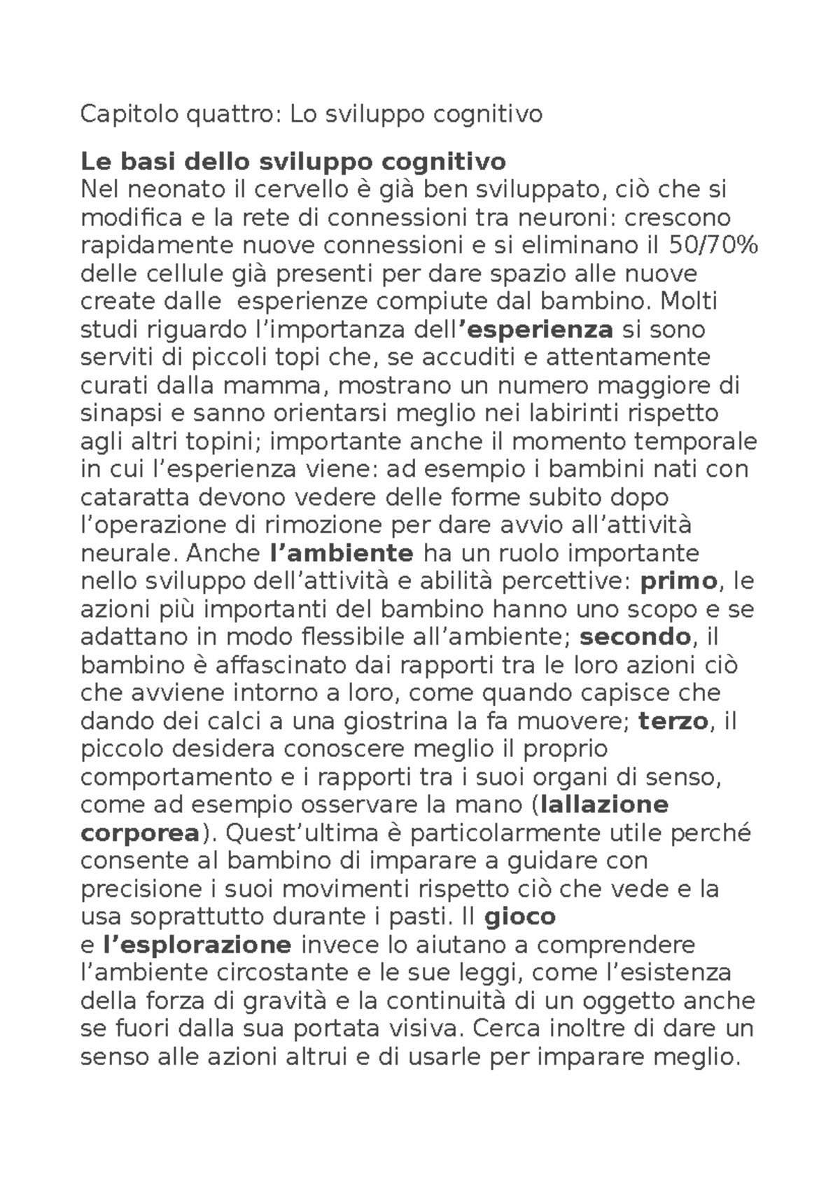 Murray 4 - riassunto capitolo 4 - Le prime relazioni del bambino. Dalla ...