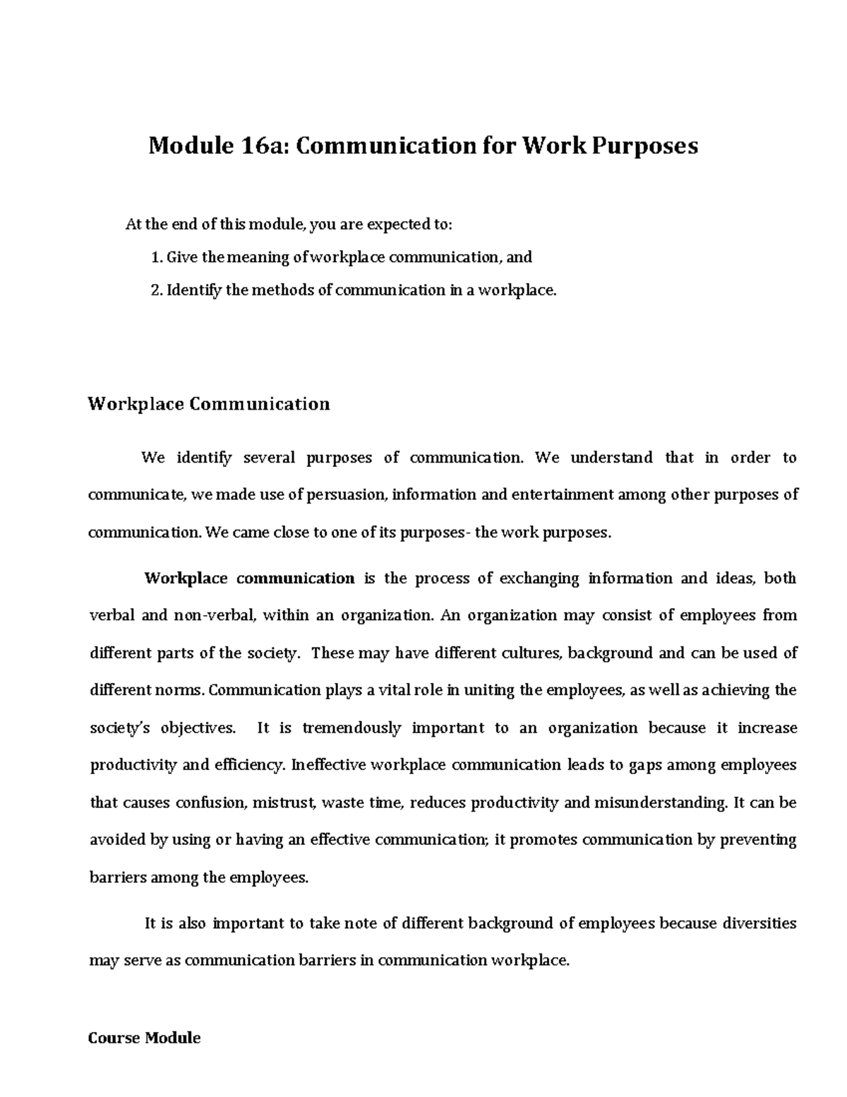 W11 - W13 Lesson 5 Communication for work purposes - Module A - Course ...