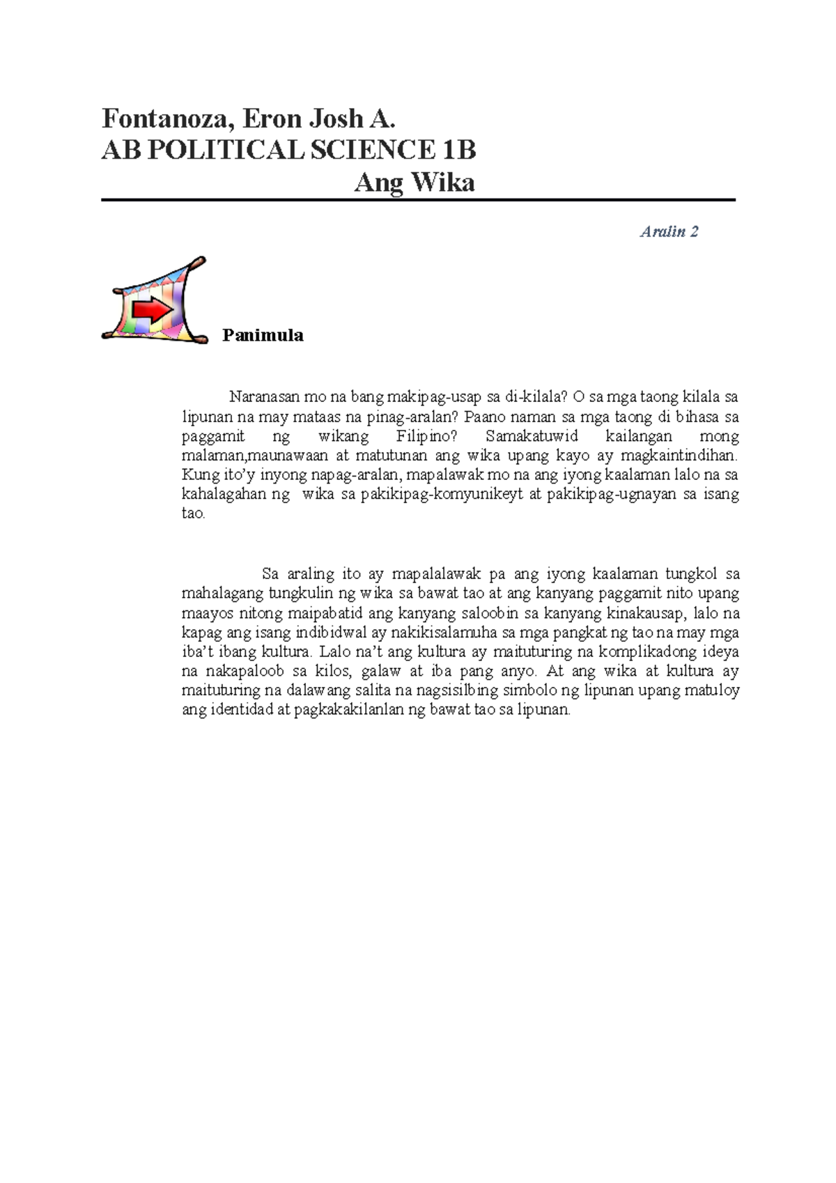 Filipino 101 BA Polsci 1B Fontanoza - Fontanoza, Eron Josh A. AB ...
