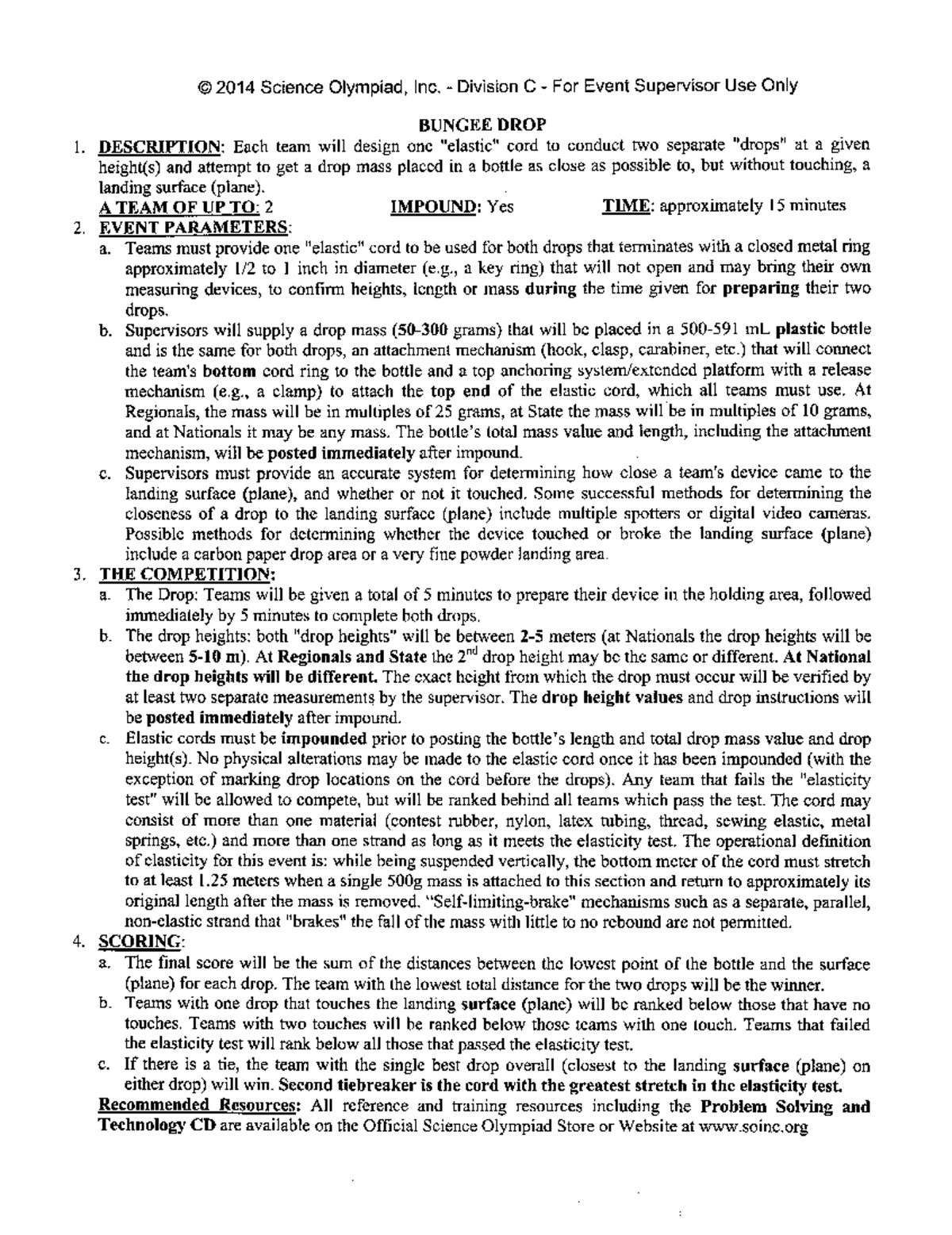 Bungee Drop C-2014 - Rules - 2014 Science Olympiad, Inc. Division C For ...