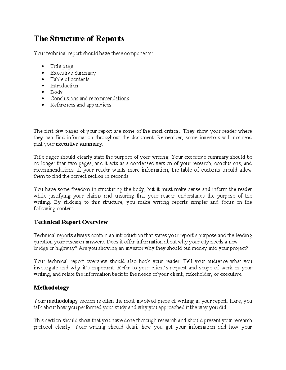 Structure OF Report Writing - The Structure of Reports Your technical ...