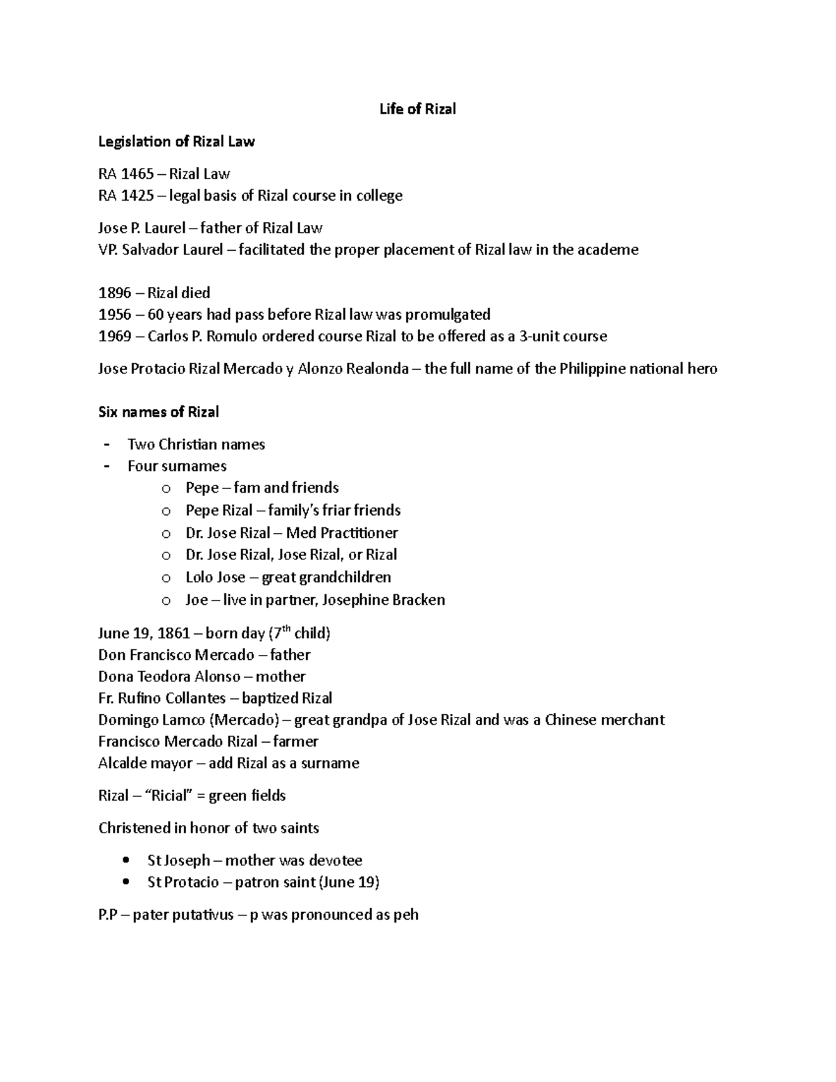 Life of Rizal - Life of Rizal Legislation of Rizal Law RA 1465 – Rizal ...