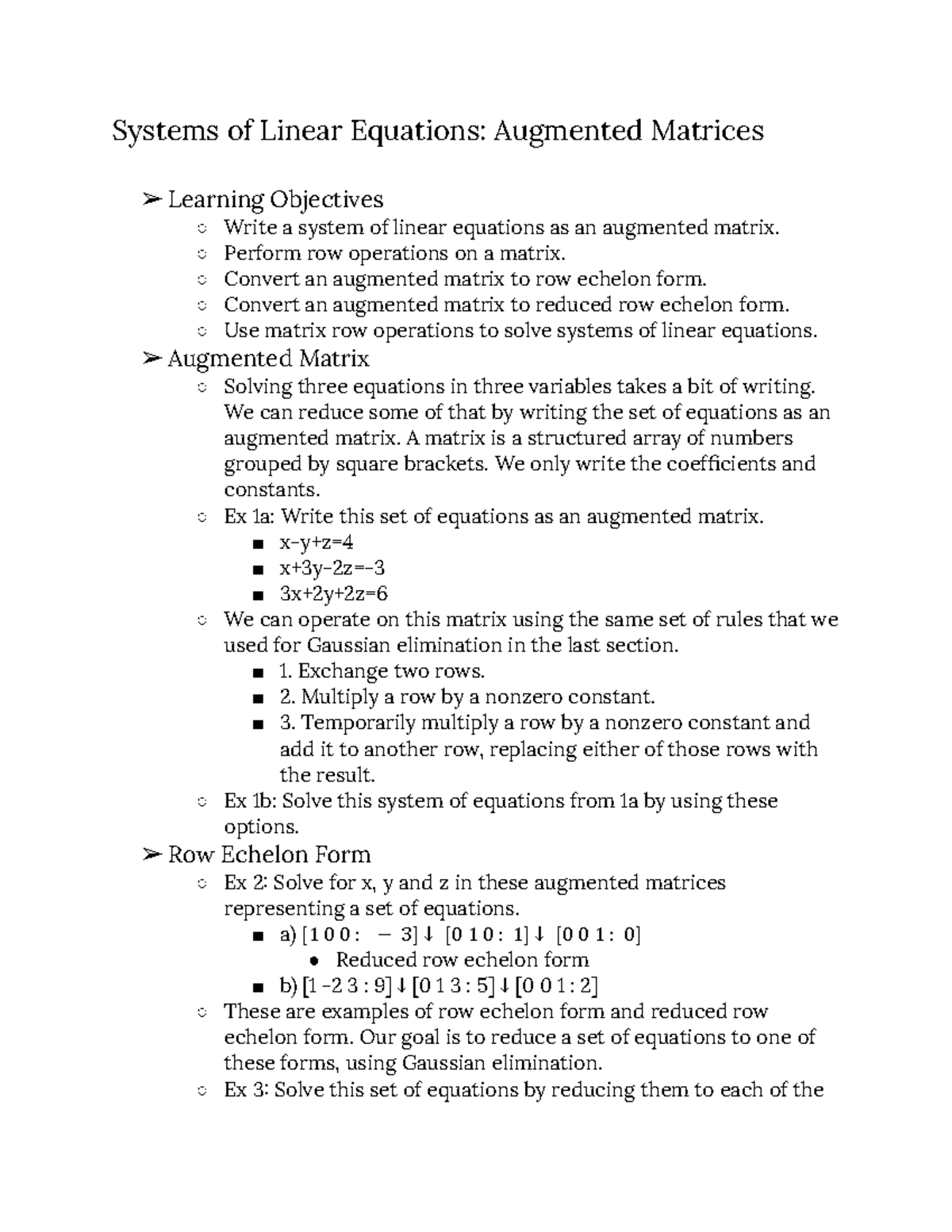 Math 1050 Lecture Notes Class 23 - Systems of Linear Equations ...