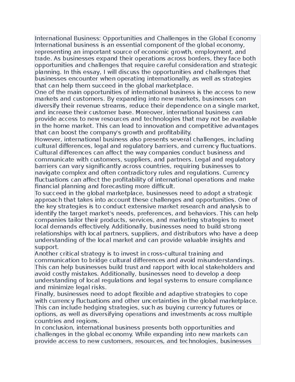 Internasional bussines - International Business: Opportunities and ...