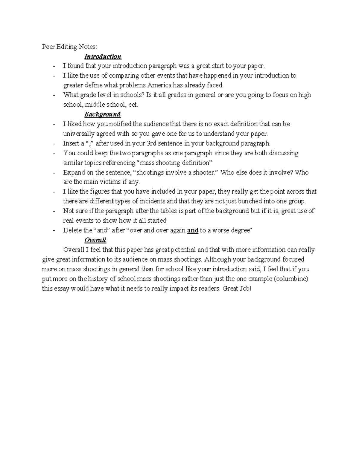 Peer Editing Notes - For Dr. Hodge's class - Peer Editing Notes ...