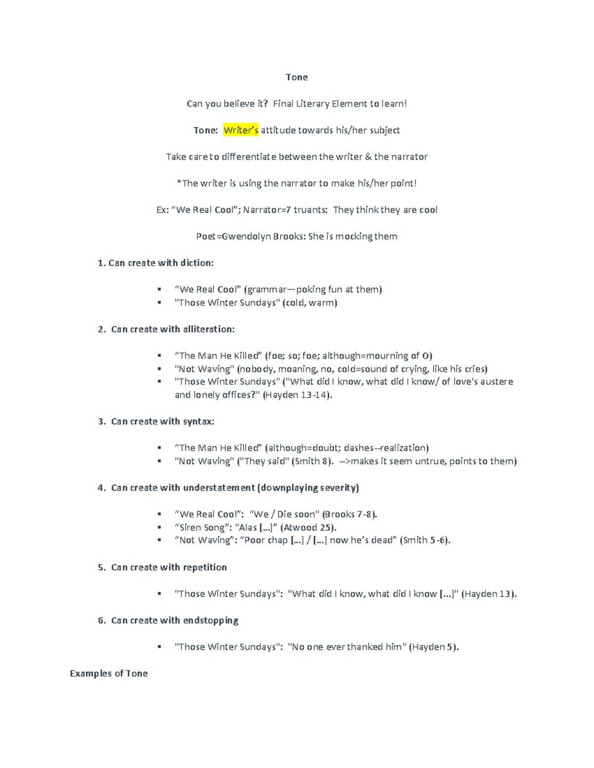 Tone - English Composition And Literature Lecture Notes, part of the ...