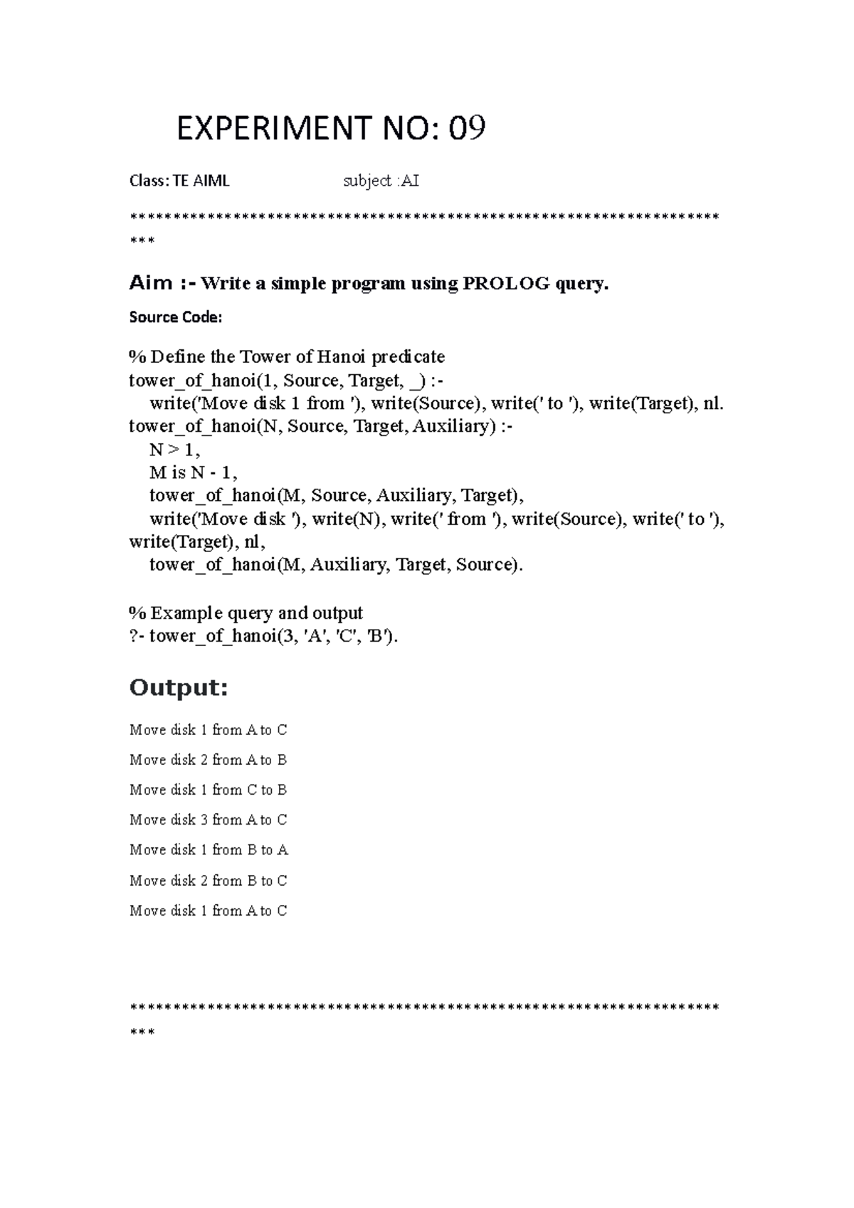 AIexp 9 - ,wjwjwww - EXPERIMENT NO: 0 9 Class: TE AIML subject :AI Aim ...