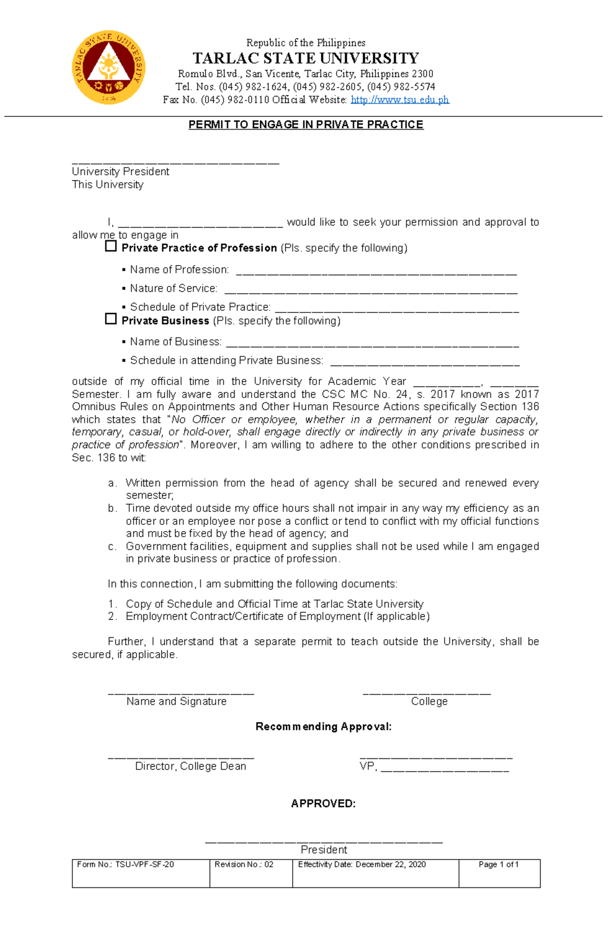 Permit to engage private practice - Republic of the Philippines TARLAC ...