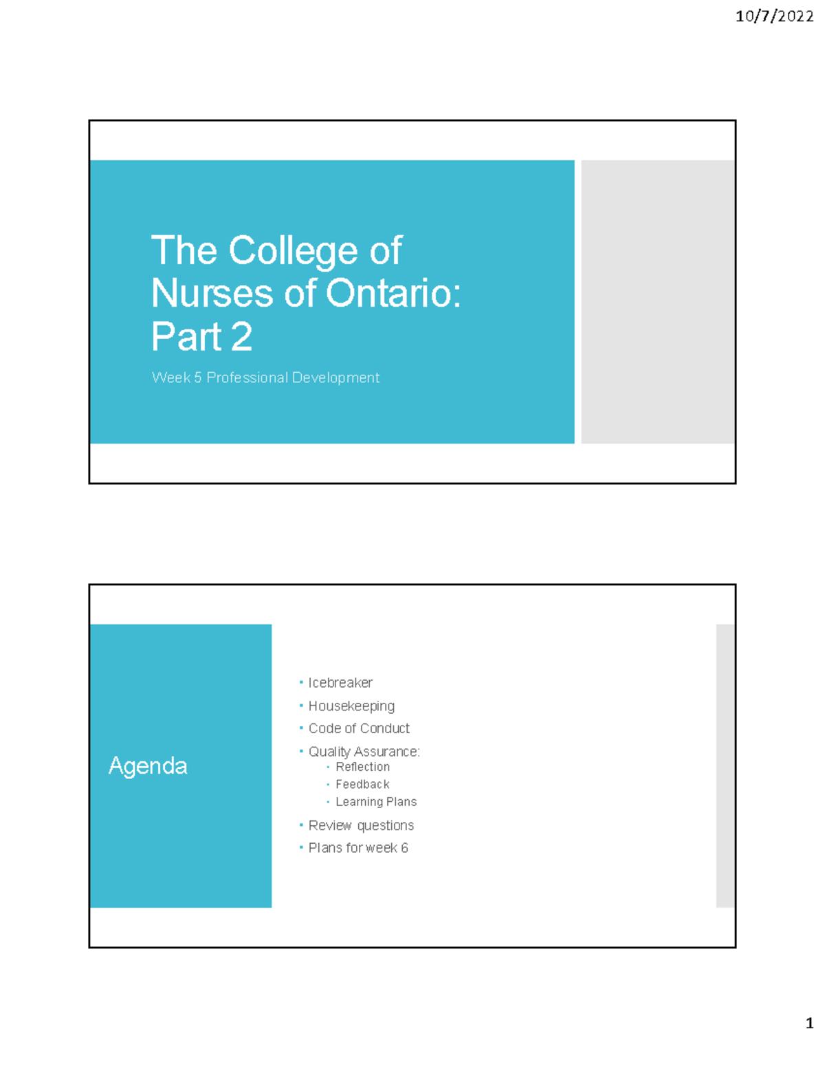 Week 5 - CNO part 2 - week 5 notes - The College of Nurses of Ontario ...