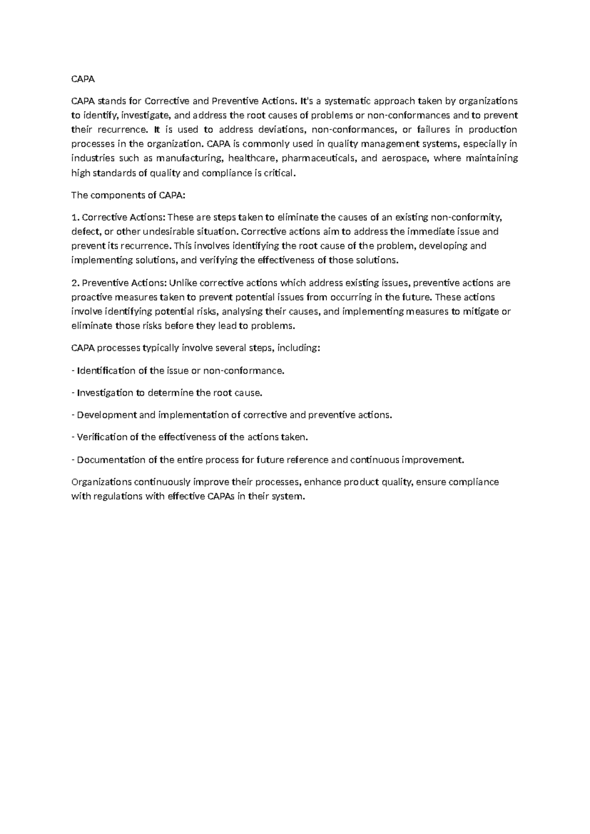 CAPA & SWOT ECG - CAPA CAPA stands for Corrective and Preventive ...