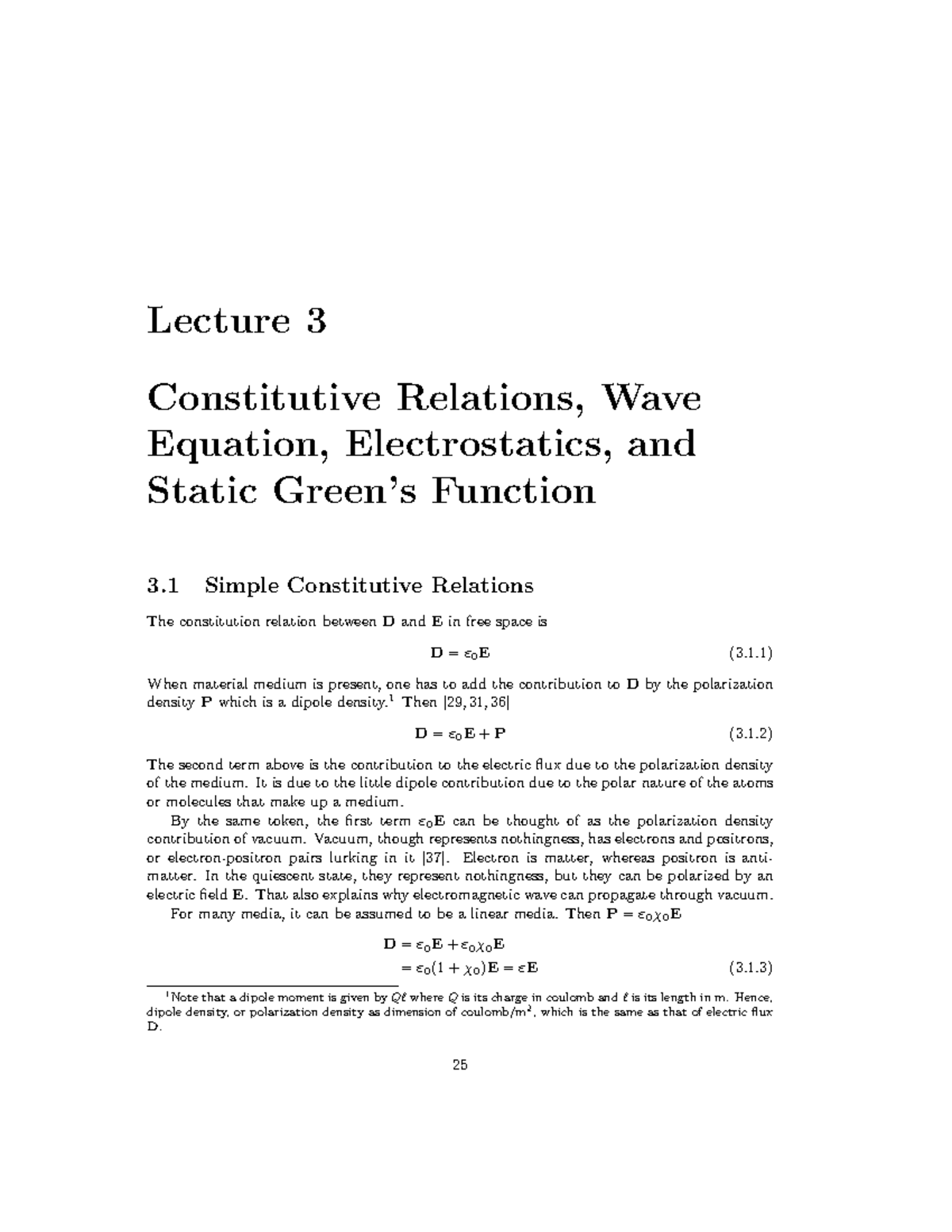 Lecture 3 Notes - Lecture 3 Constitutive Relations, Wave Equation ...