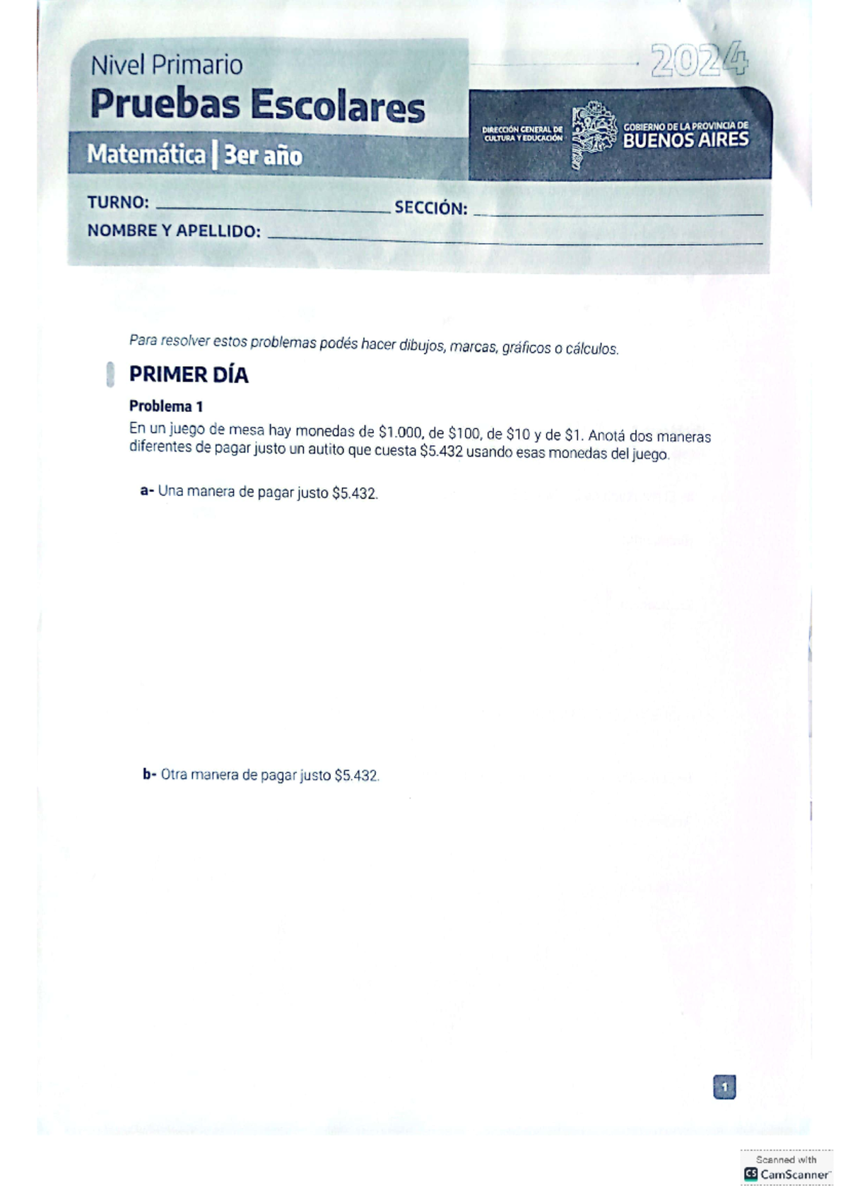 Prueba escolar matematica 3 grado - Nivel Primario 2024 Pruebas ...