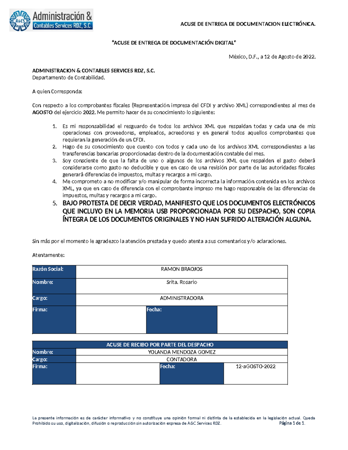 Dental. Acuse - ACUSE DE ENTREGA DE DOCUMENTACION ELECTRÓNICA. “ACUSE ...