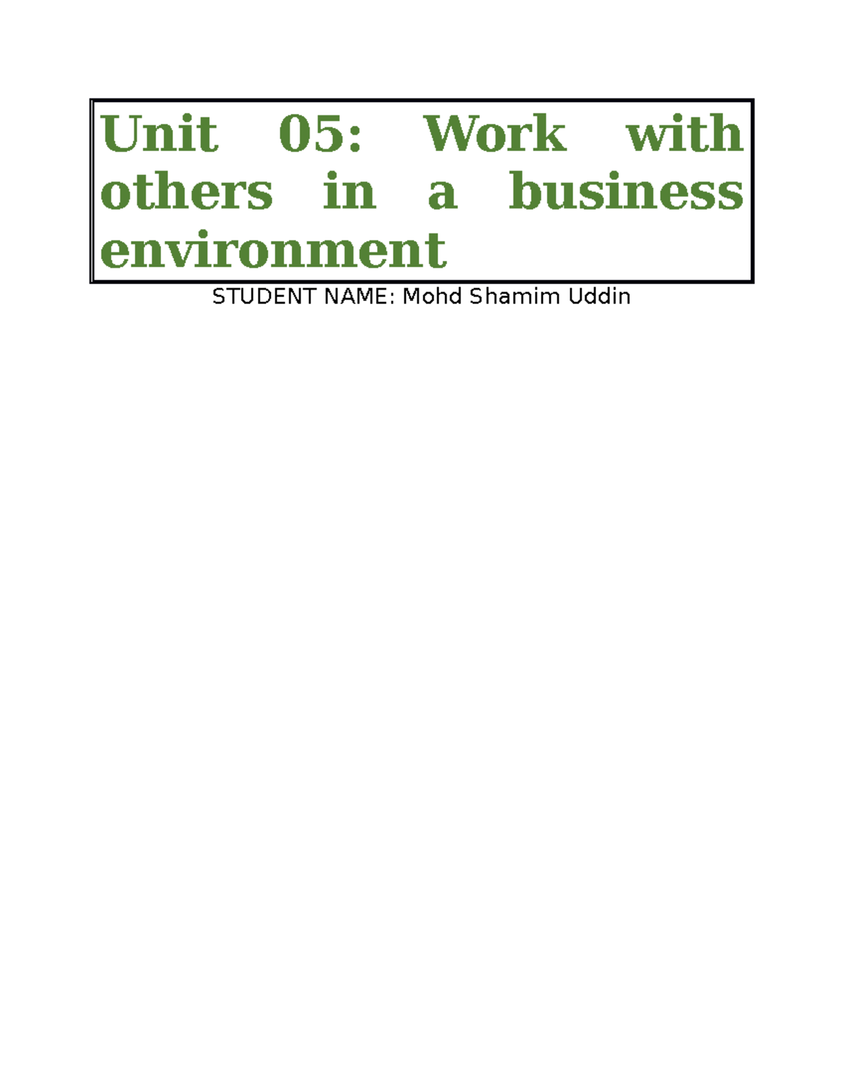 Unit-5 Mohd Shamim Uddin - Unit 05: Work with others in a business ...