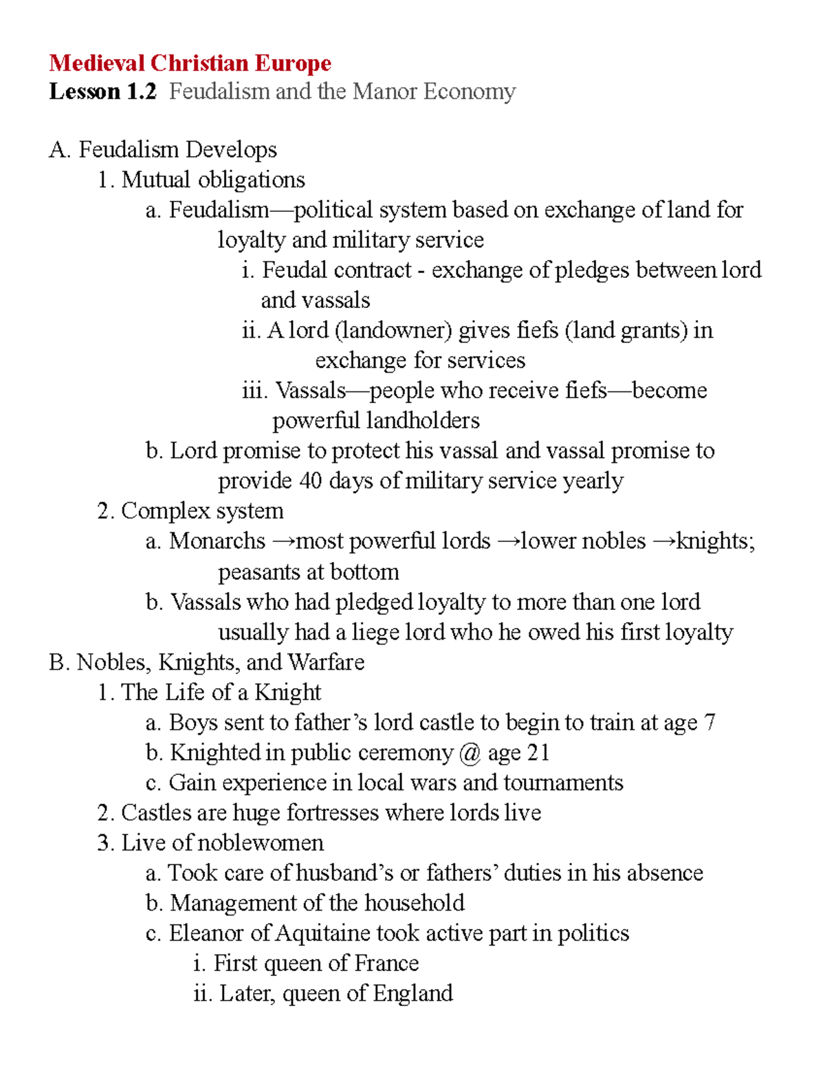 Medieval Christian Europe 1.2 - Medieval Christian Europe Lesson 1 ...