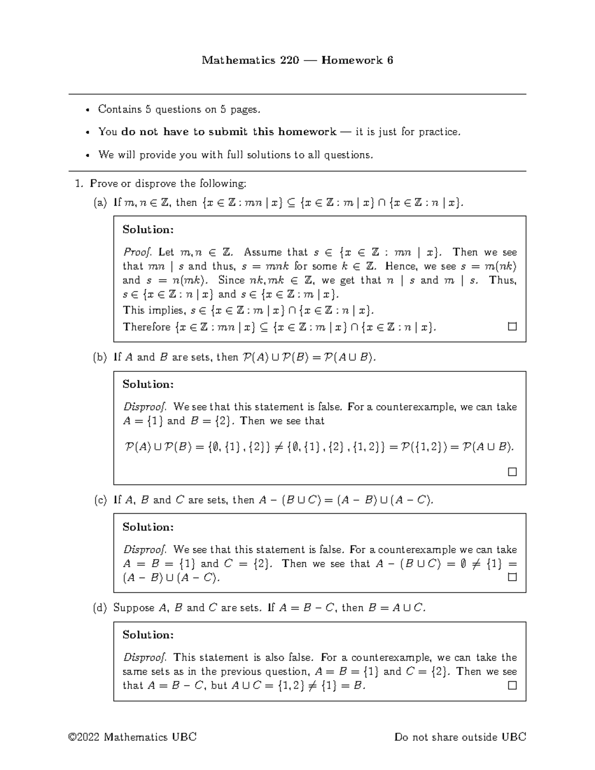 Soln 6 - Mathematical Proofs solution 6 - Contains 5 questions on 5 ...