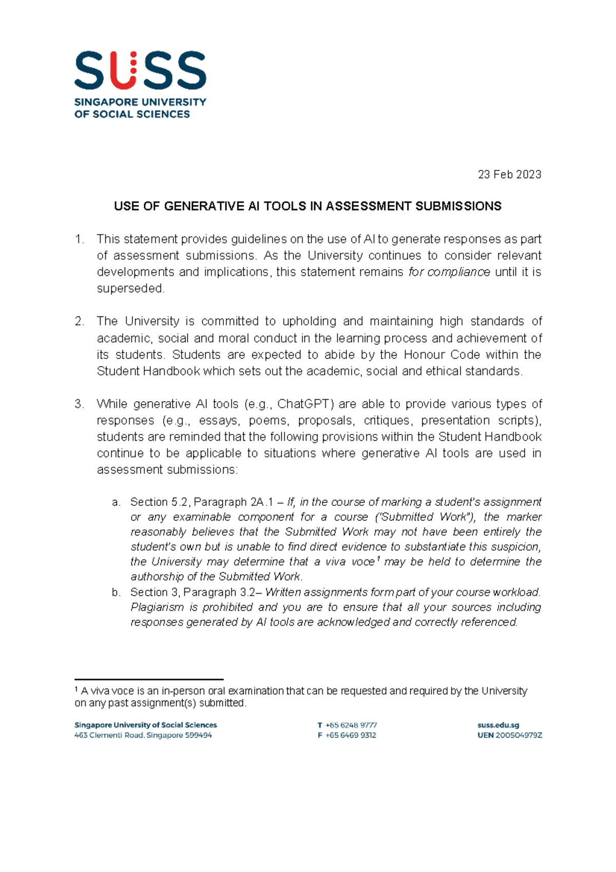 SUSS Use of AI-generated responses statement (students) - 23 Feb 2023 ...