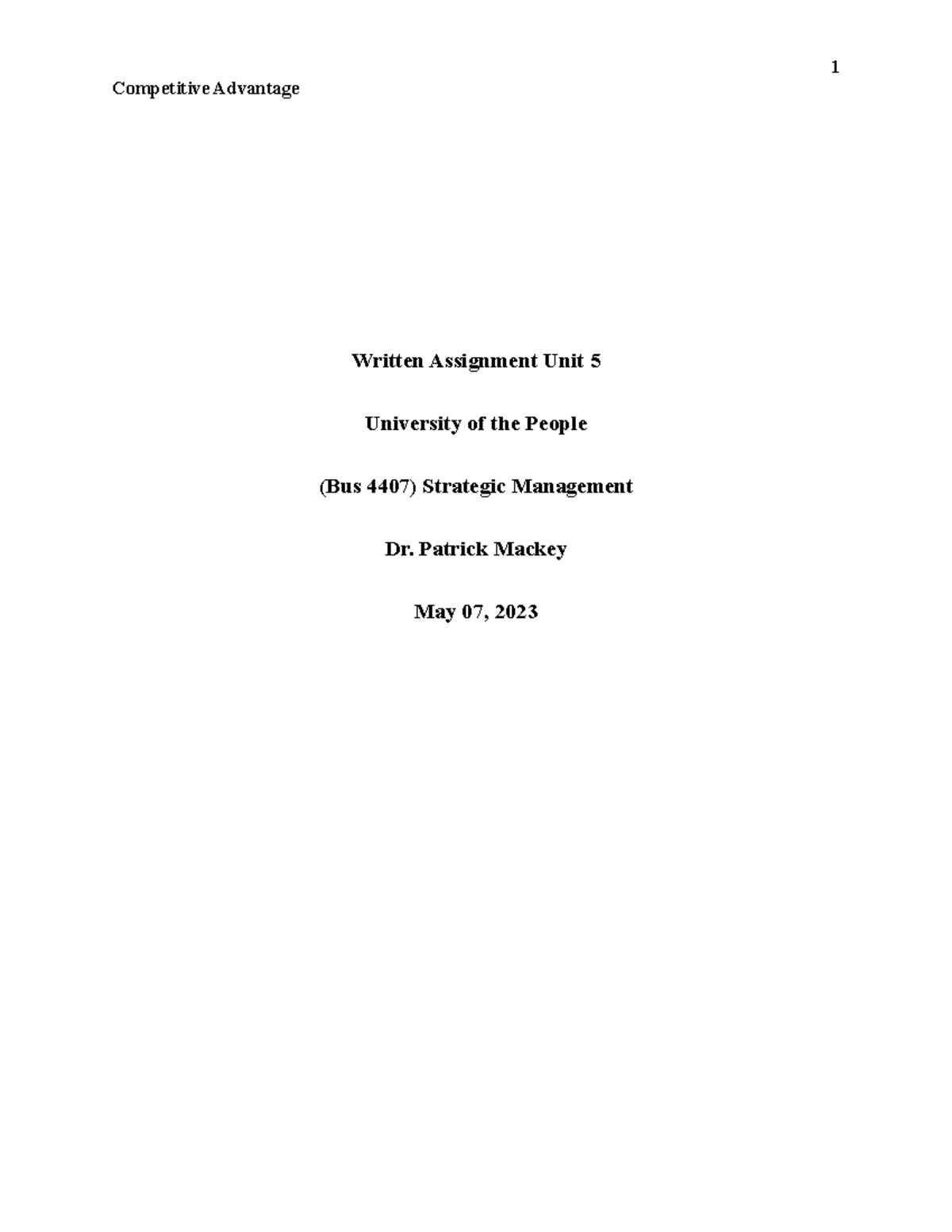 Written Assignment Unit 5 Bus 4407 Written Assignment Unit 5 University Of The People Bus