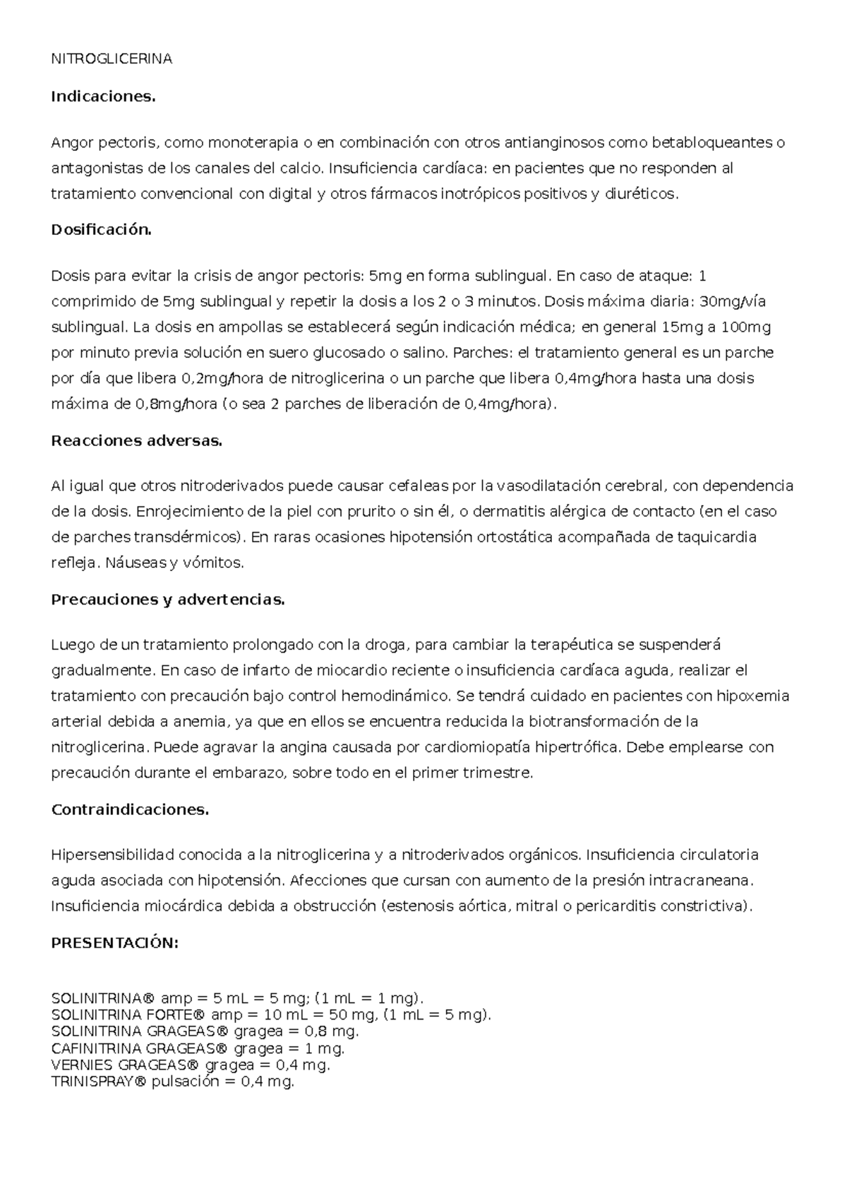 Apuntes Como Usar La Nitroglicerina - NITROGLICERINA Indicaciones ...