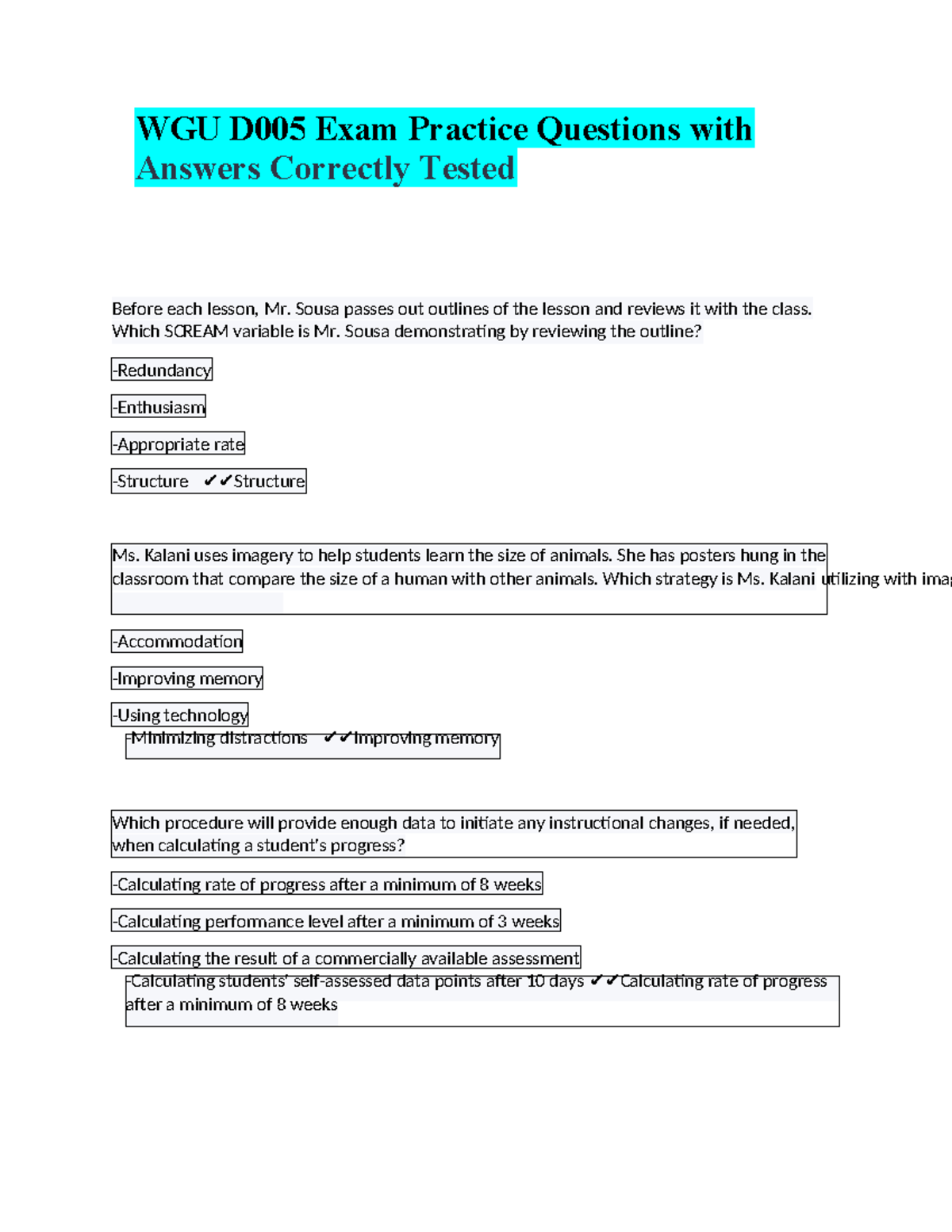 Wgu d005 exam practice questions 60 questions with 100 correct answers ...