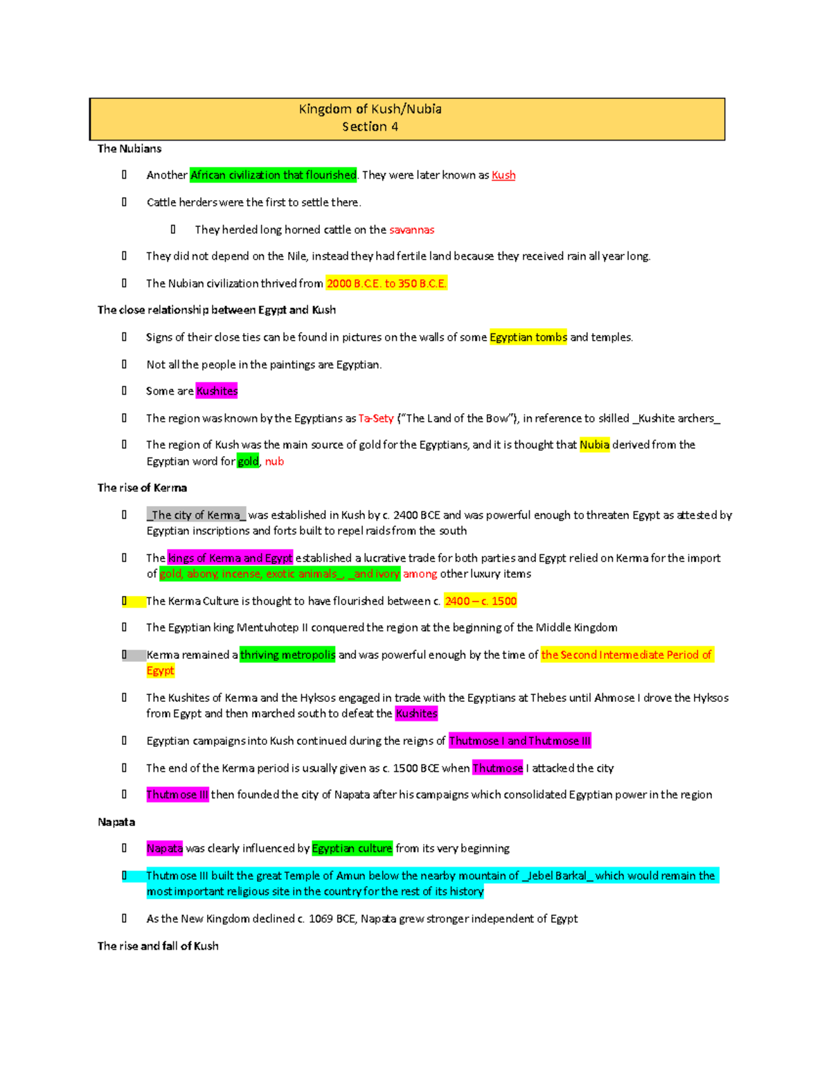 Kingdom of Kush- section 4 - Kingdom of Kush/Nubia Section 4 The ...