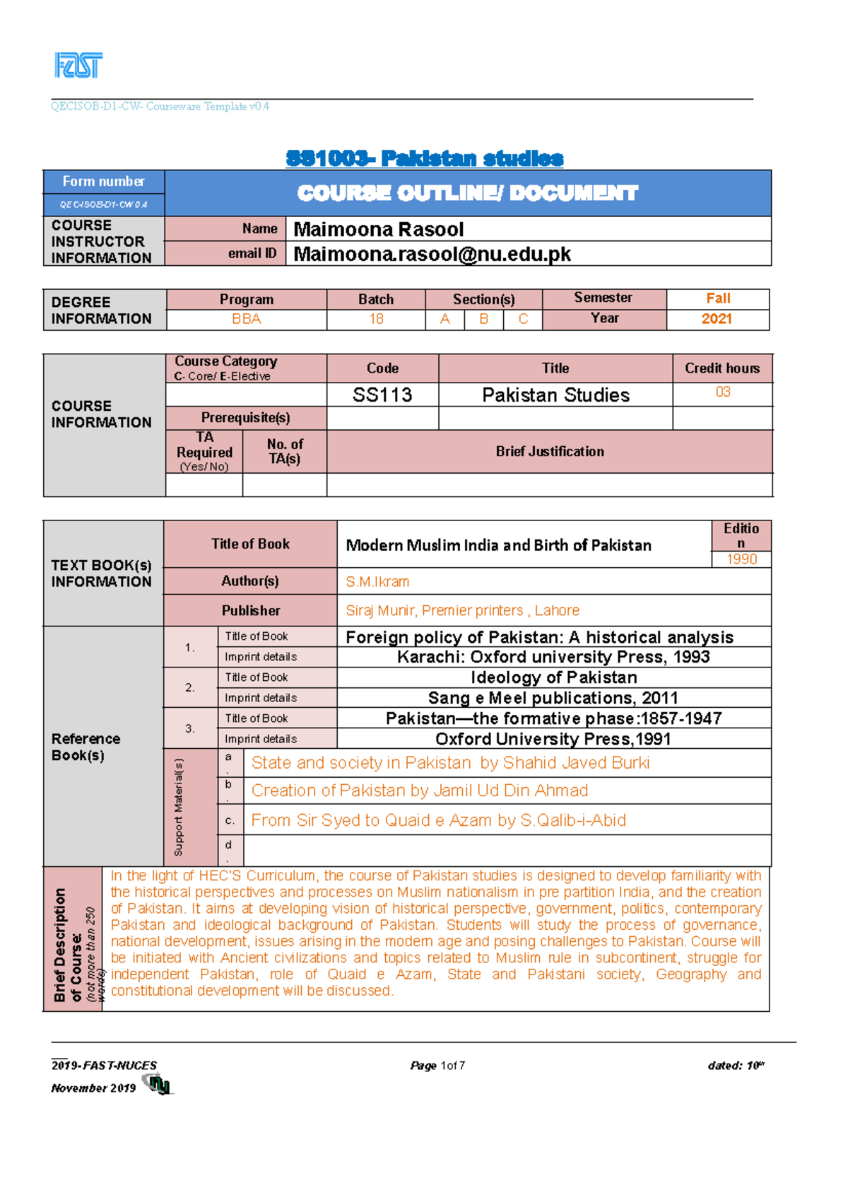 PS outline of work load - QECISOB-D1-CW- Courseware Template v0. - Studocu