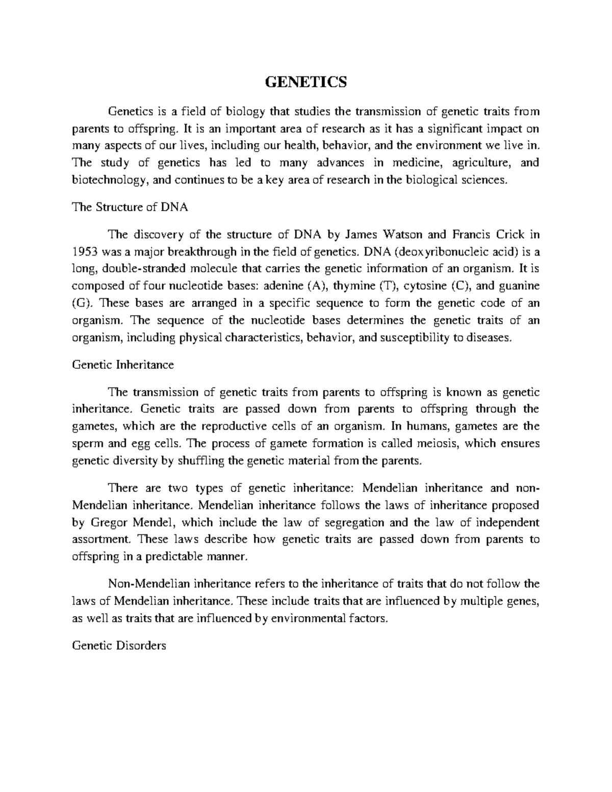 Genetics Engineering - GENETICS Genetics is a field of biology that ...