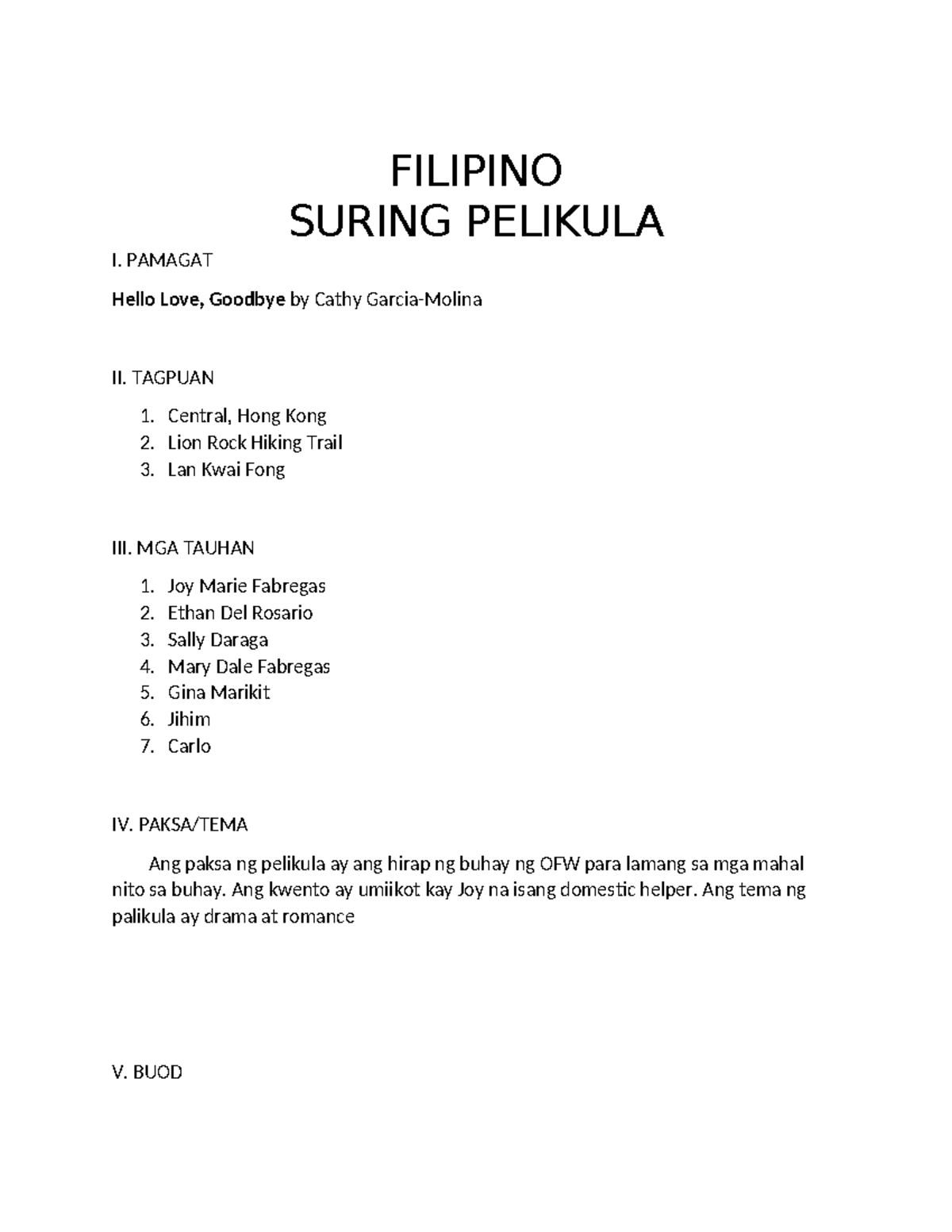 Suring Pelikula - filipino - FILIPINO SURING PELIKULA I. PAMAGAT Hello ...