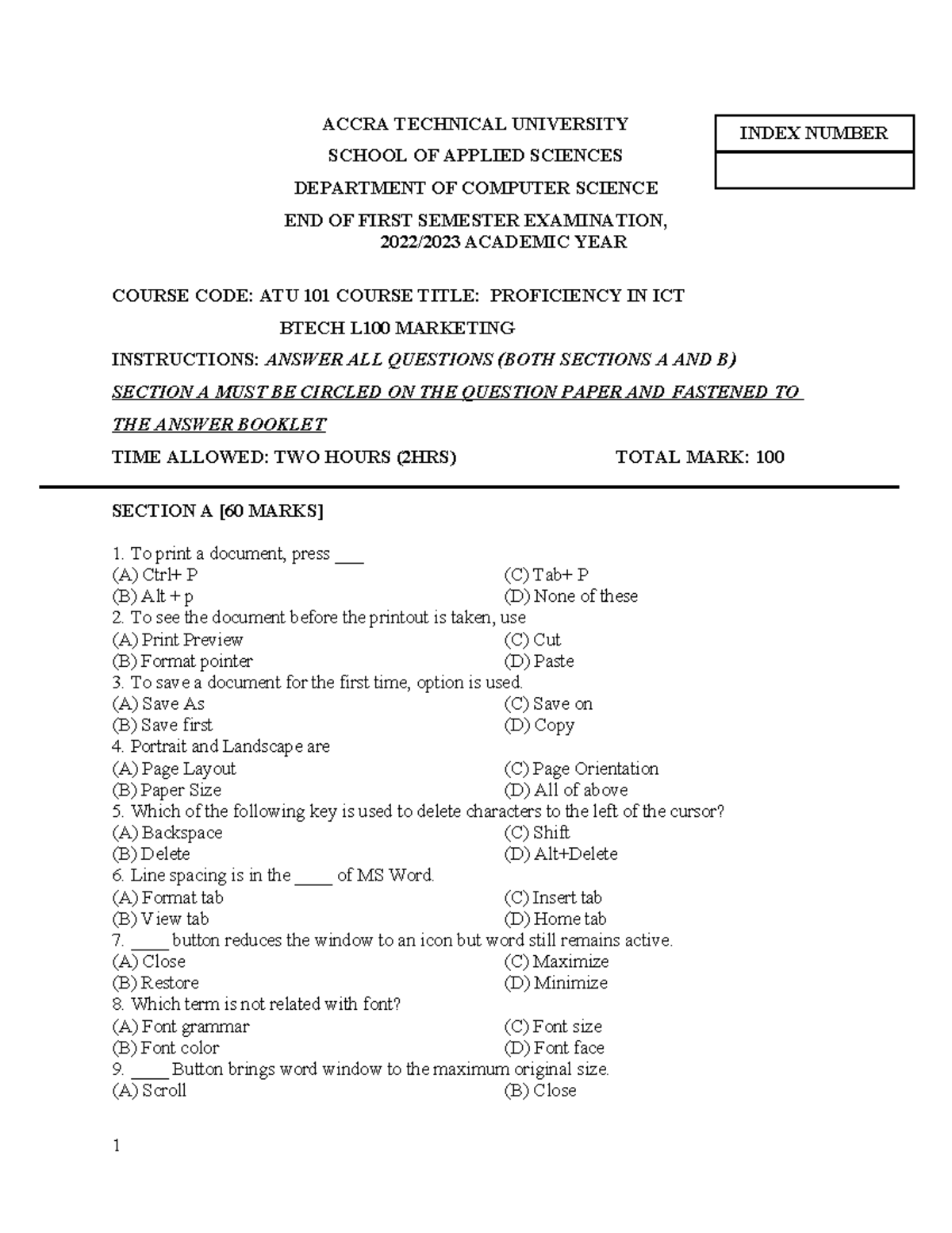 ATU 101 - INFORMATION COMMUNITION TECHNOLOGY - ACCRA TECHNICAL ...