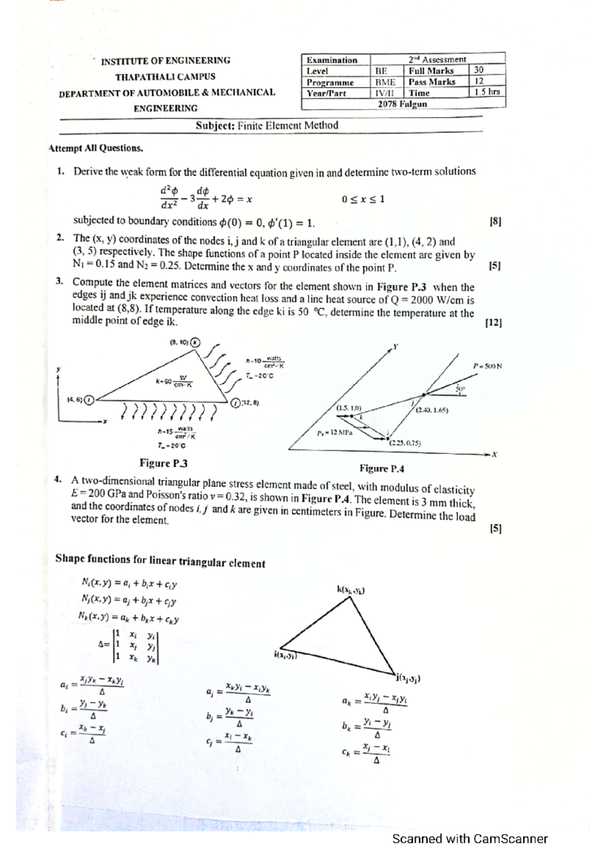 Fem old question 8th semester mechanical engineering - Studocu