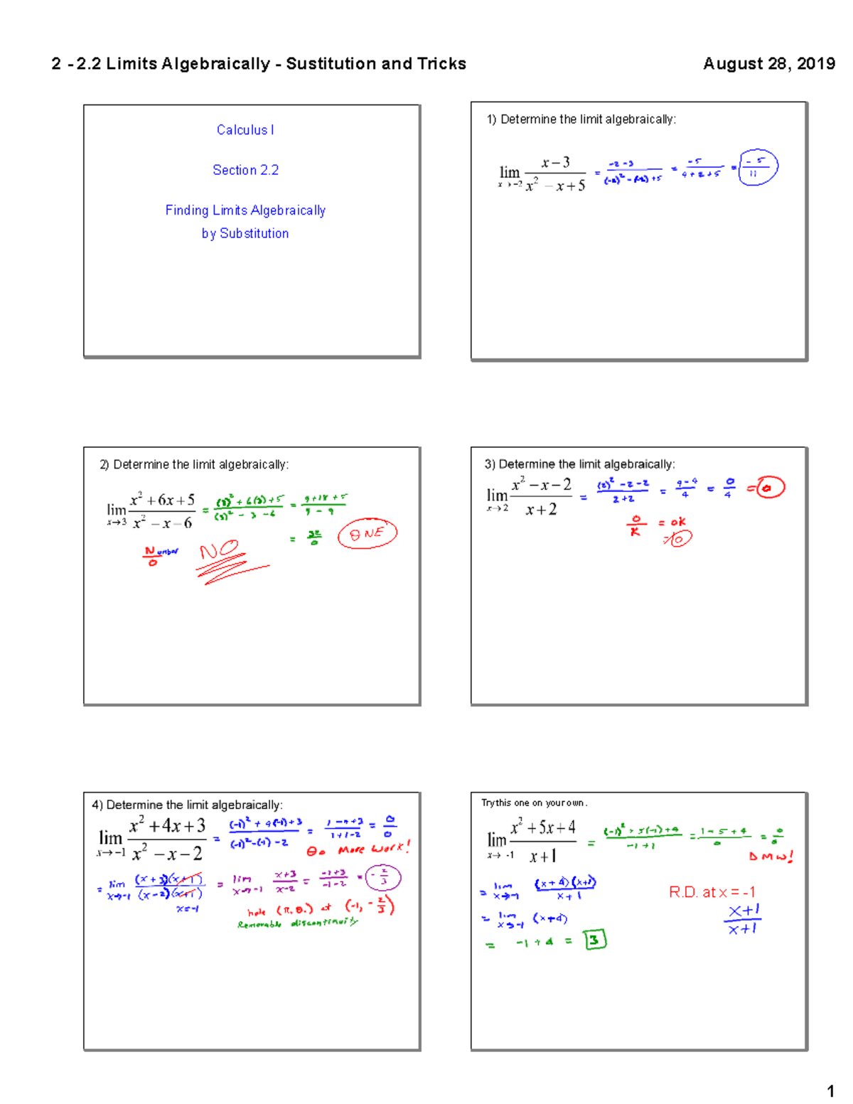 2a - Limits Algebraically - Substitutions and Tricks - 2 - 2 Limits ...