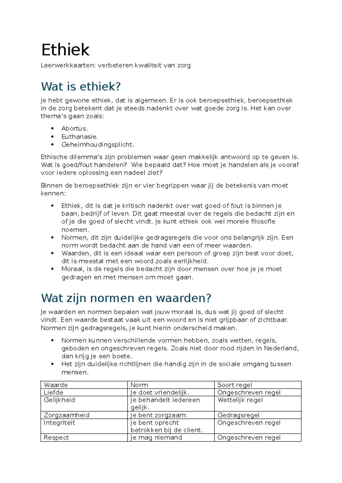 Ethiek verslag - Ethiek Leerwerkkaarten: verbeteren kwaliteit van zorg ...
