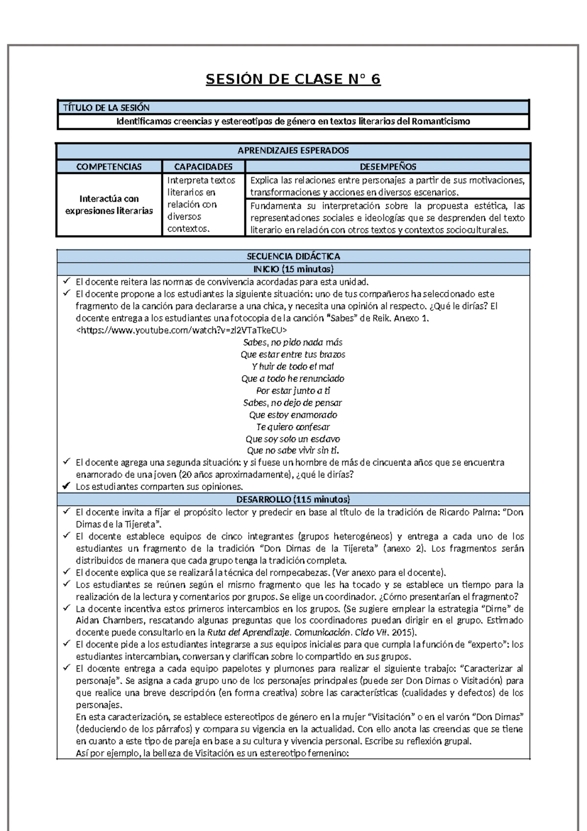 Sesión DE Clase N°8 - SESIÓN DE CLASE N° 8 TÍTULO DE LA SESIÓN Reconocemos la descripción de ...