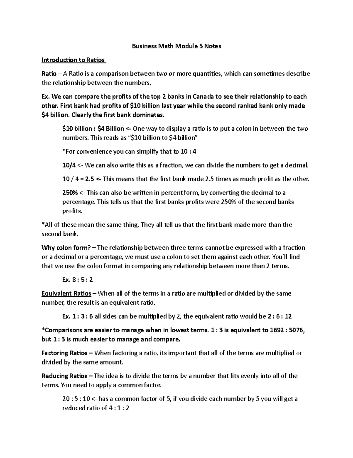 Business Math Module 5 - We can compare the profits of the top 2 banks ...
