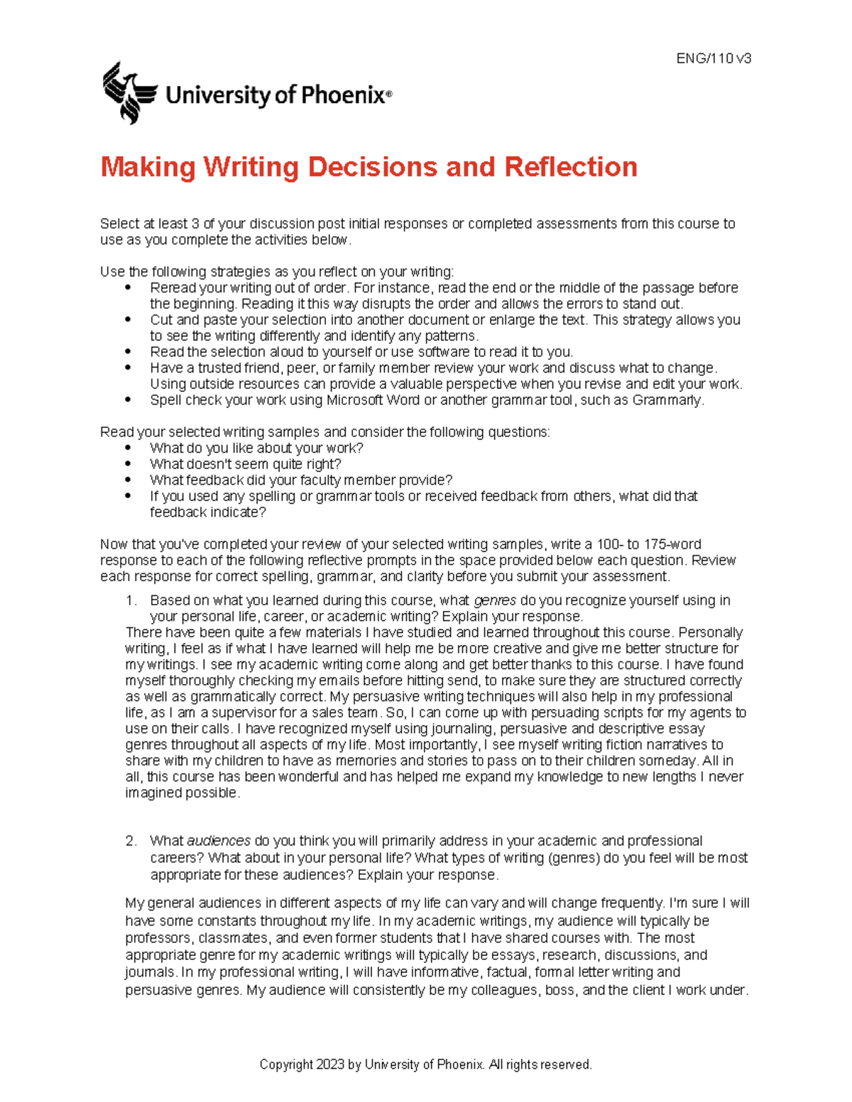 Eng110 v3 wk5 making writing decisions and reflection - ENG/110 v ...