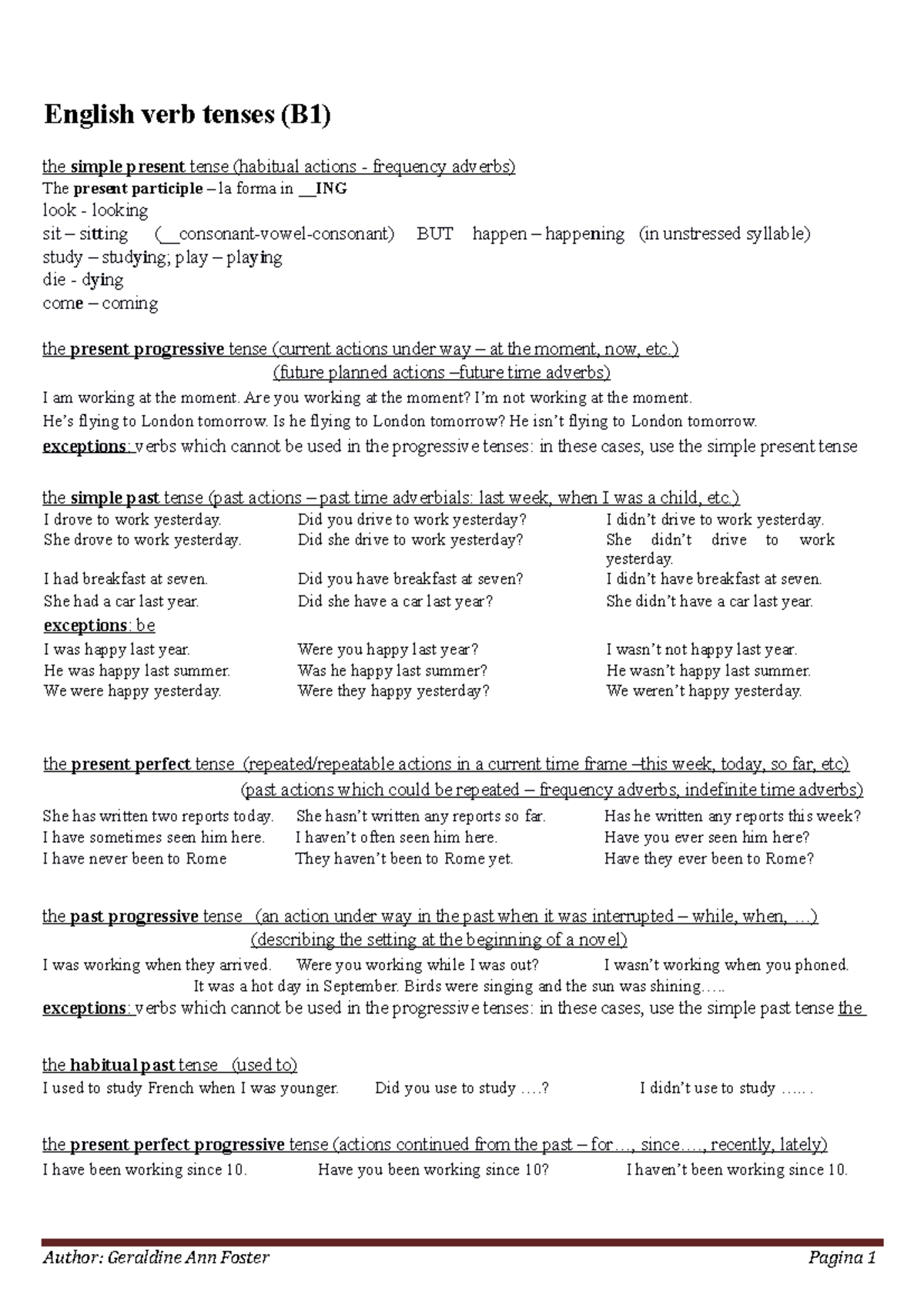 Verb tenses for B1 TAL - English verb tenses (B1) the simple present ...