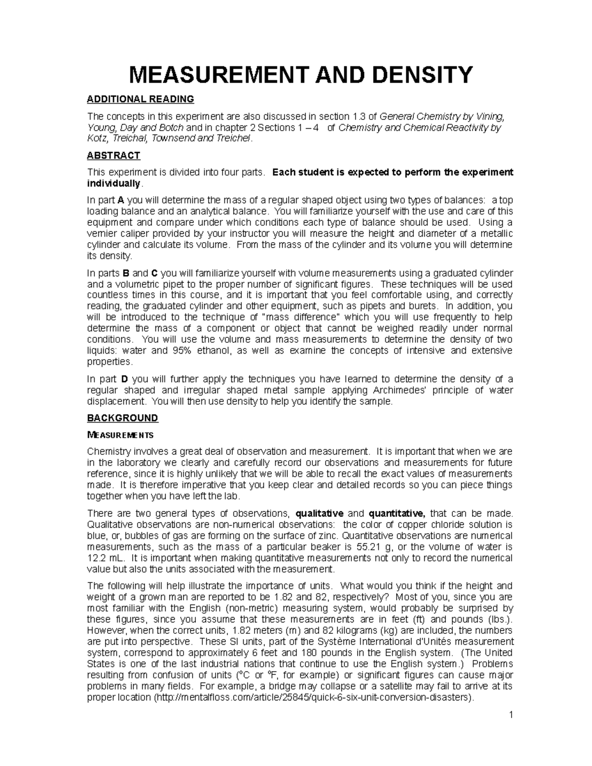 Expt 1 - Measurement and Density - FA 2011 - MEASUREMENT AND DENSITY ...