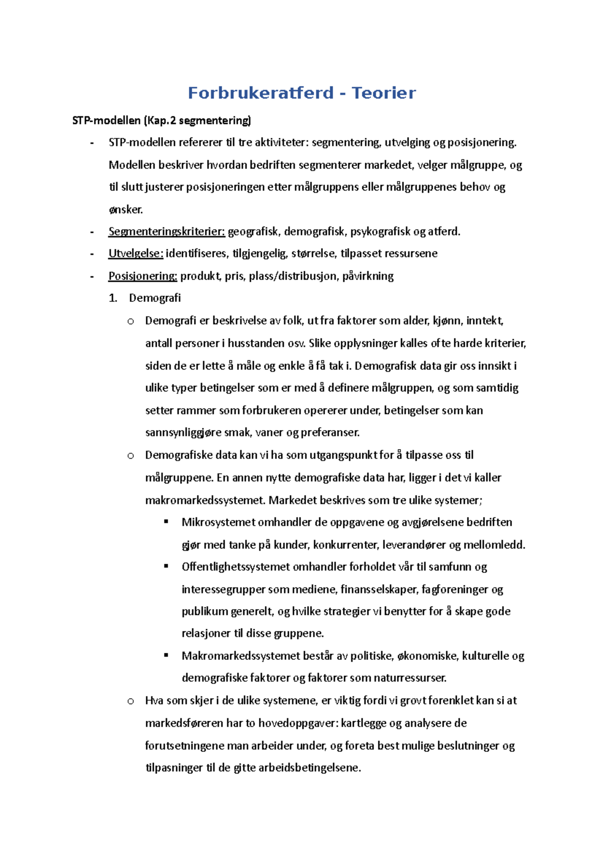 Forbrukeratferd - Teorier - Forbrukeratferd - Teorier STP-modellen (Kap ...