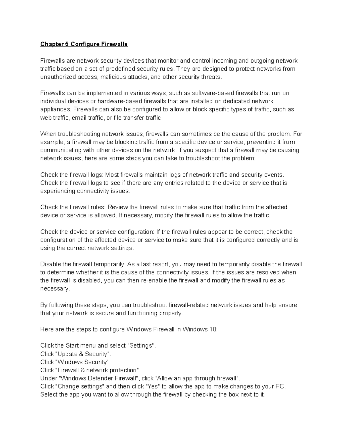 Chapter 5 Configure Firewalls - Chapter 5 Configure Firewalls Firewalls ...