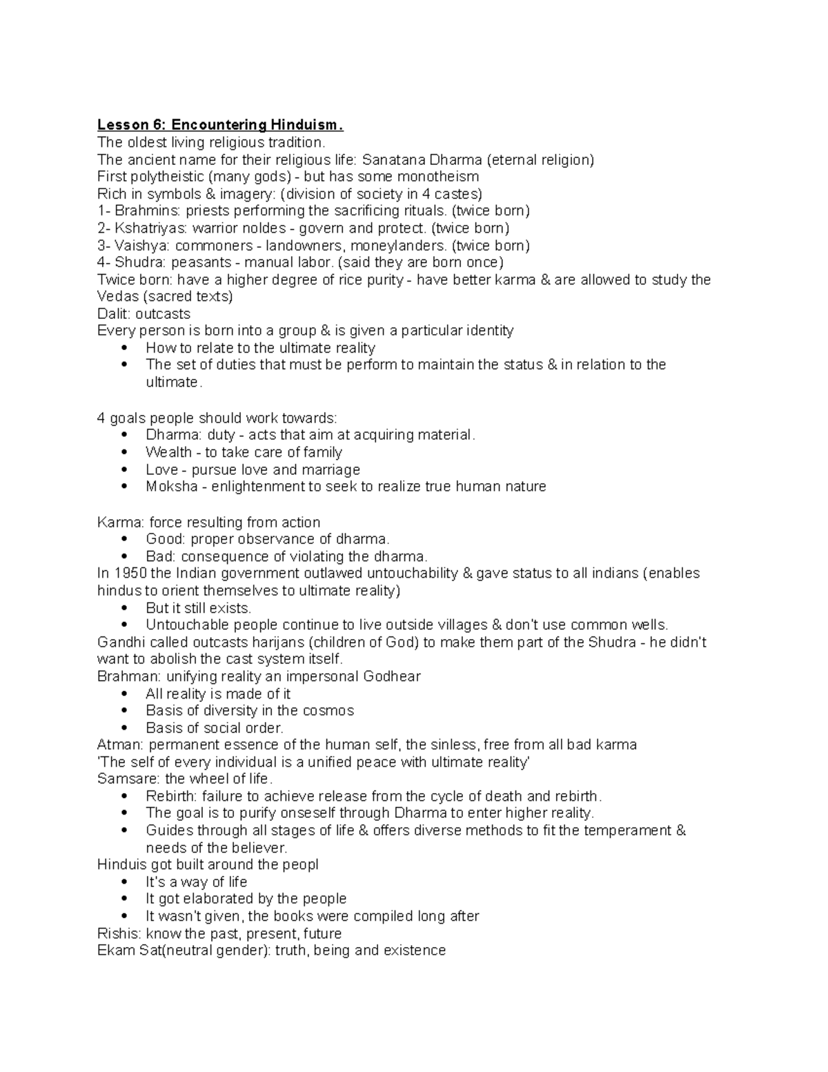 Lesson 6 reli 216 - Lecture Notes - Lesson 6: Encountering Hinduism ...