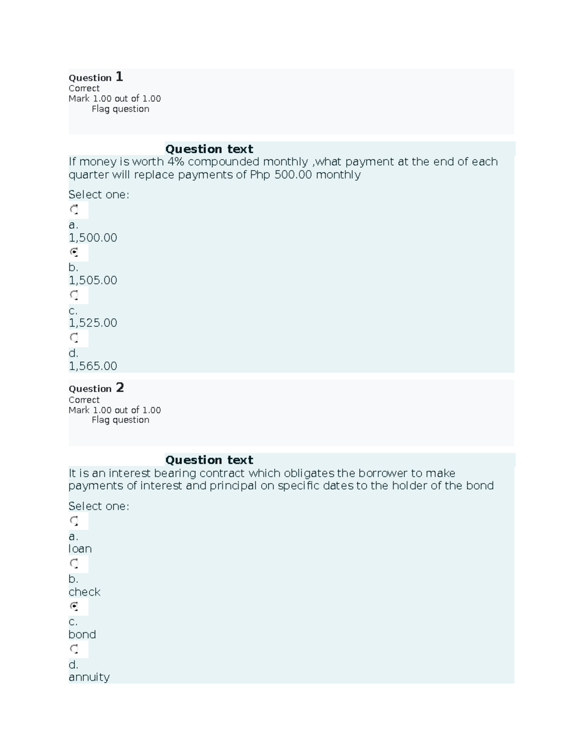 Final Quiz 2 - Quiz - Question Correct 1 Mark 1 out of 1 question If ...