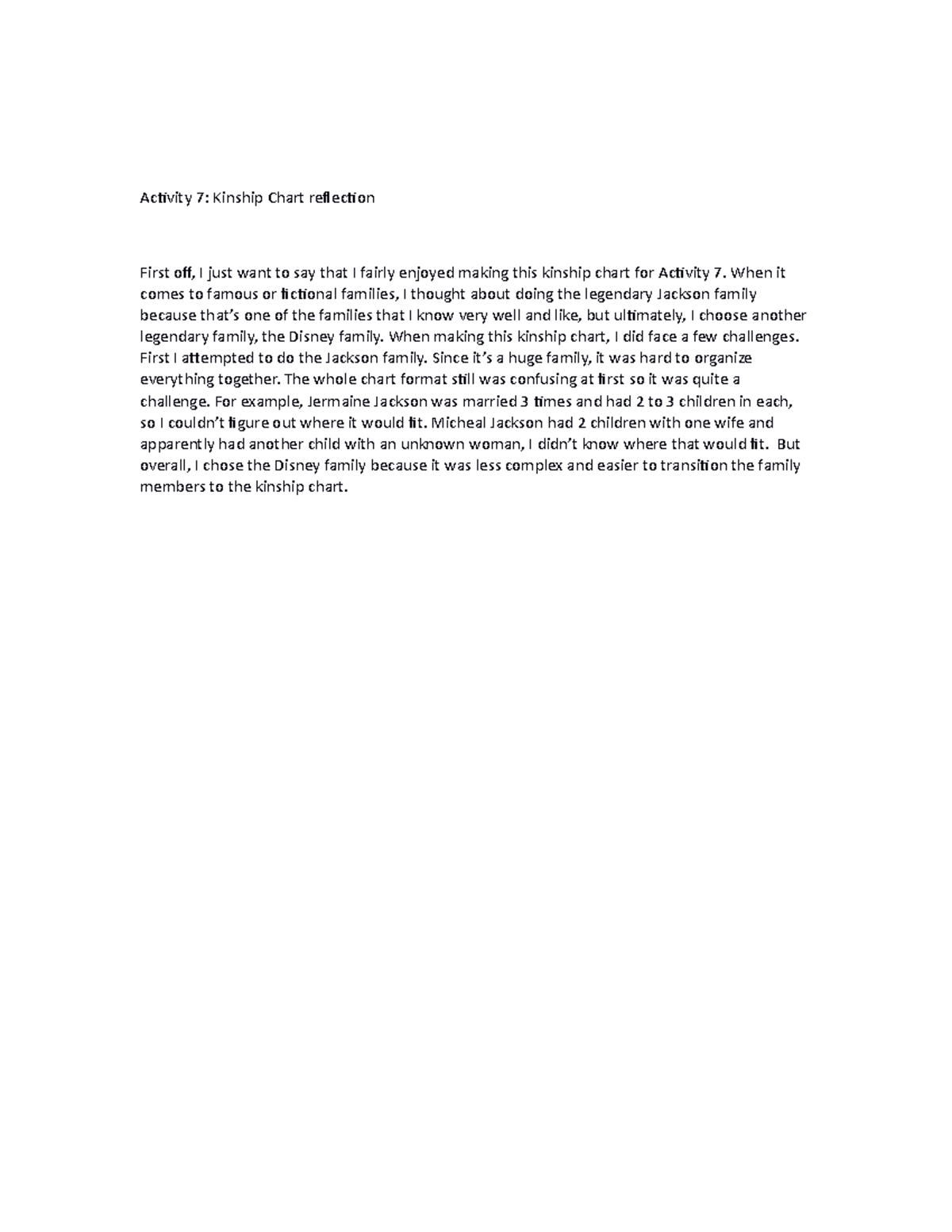 Activity 7 Anthropology - Activity 7: Kinship Chart reflection First ...