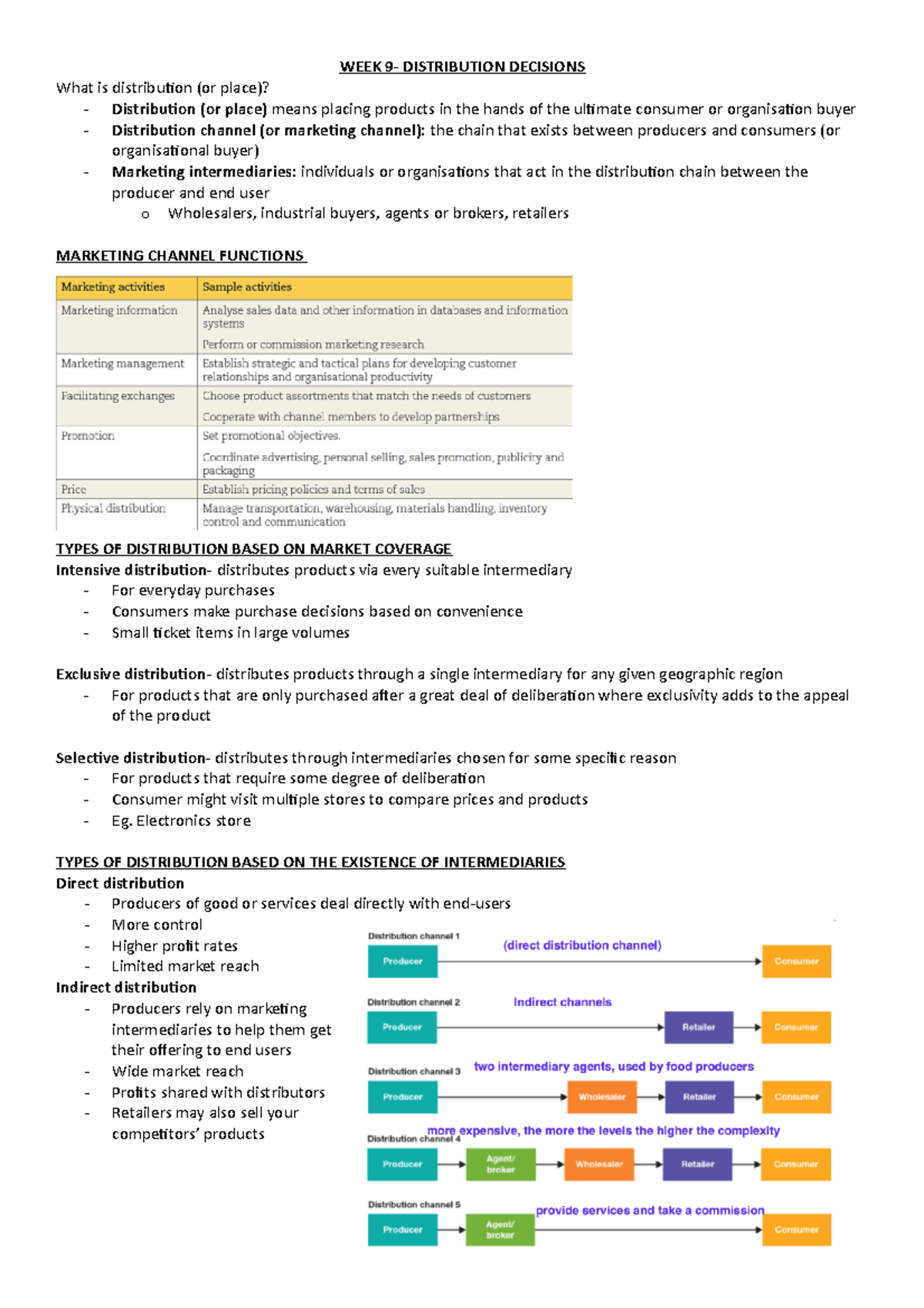 Week 9 distribution decisions- DONE - WEEK 9- DISTRIBUTION DECISIONS ...