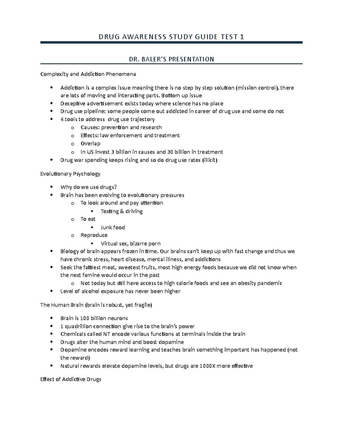 Drug awareness study guide test 1 - DRUG AWARENESS STUDY GUIDE TEST 1 ...
