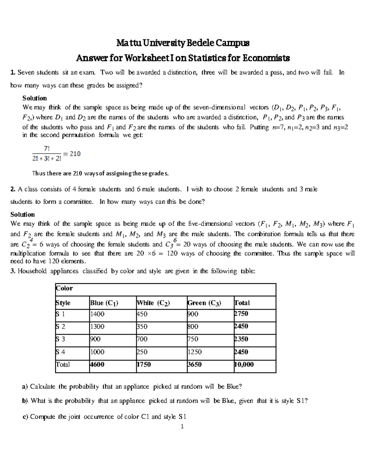 Answer for worksheet I Eco - Mattu University Bedele Campus Answer for ...